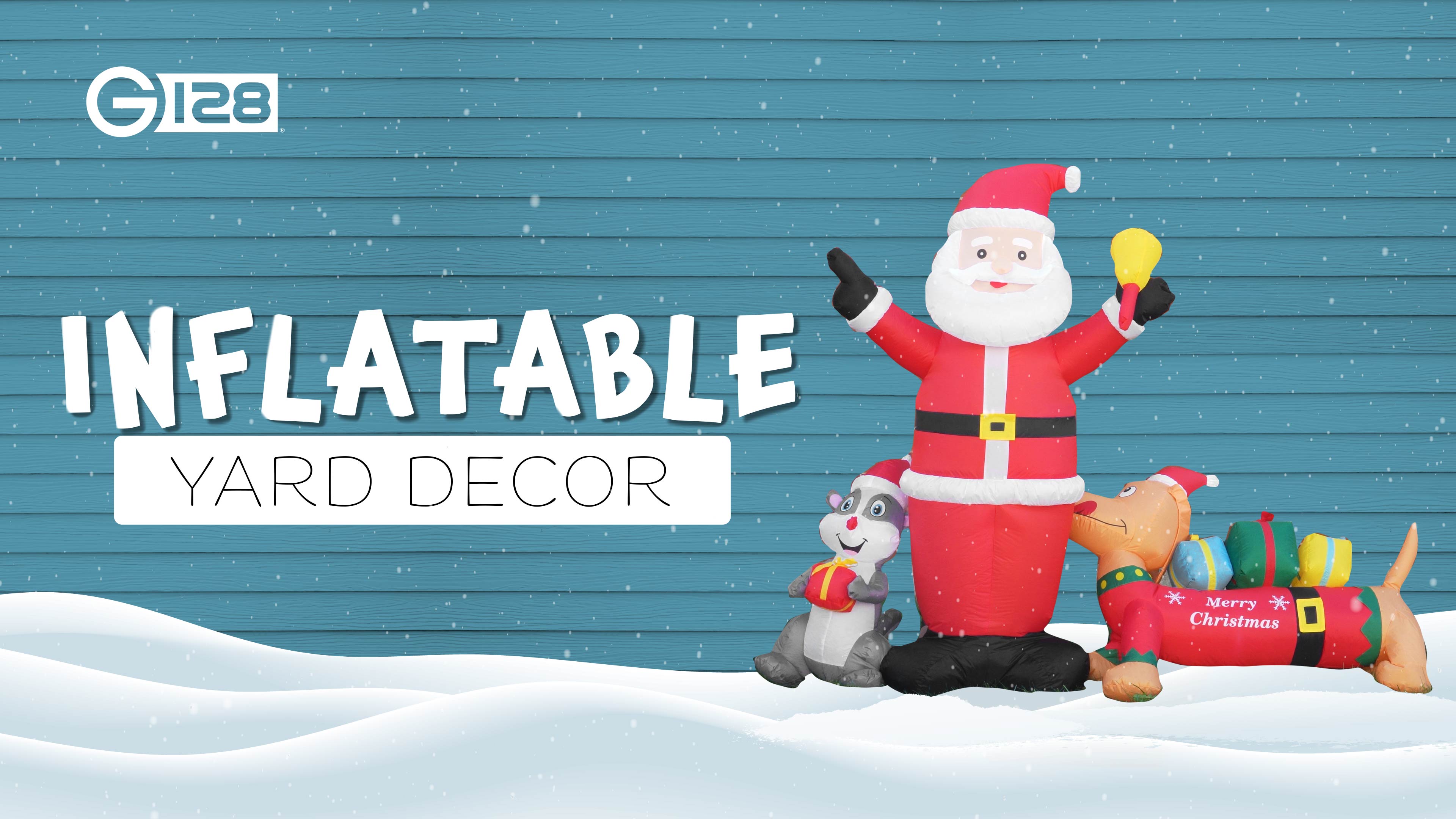 G128 6.5ft Christmas Inflatable Santa Claus with Dog and Raccoon LED ...