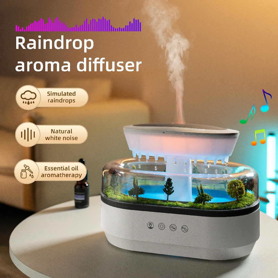 HEEYCEM Raindrop Humidifier Essential Oil Diffuser with Natural White ...