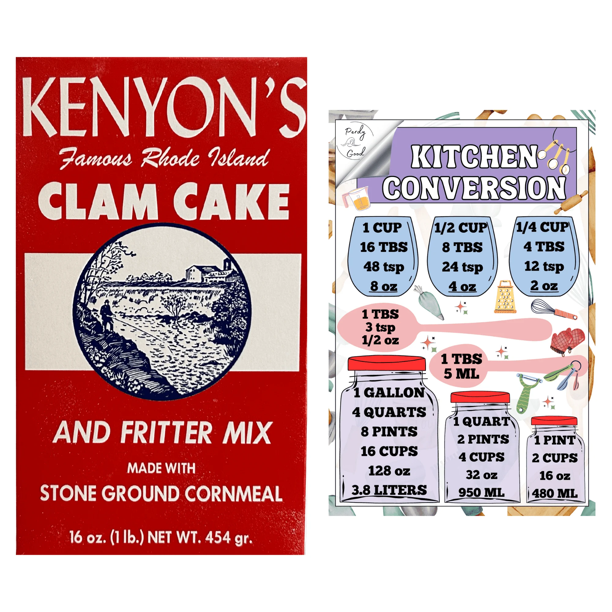 Kenyon's Clam Cake/Fritter Mix 16oz with Perdy Good Kitchen Chart ...
