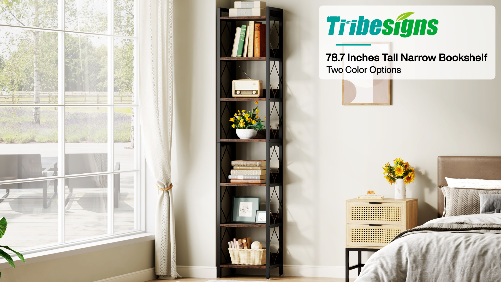 Tribesigns 7-Tier Tall Narrow Bookcase, Large Freestanding Bookshelves ...