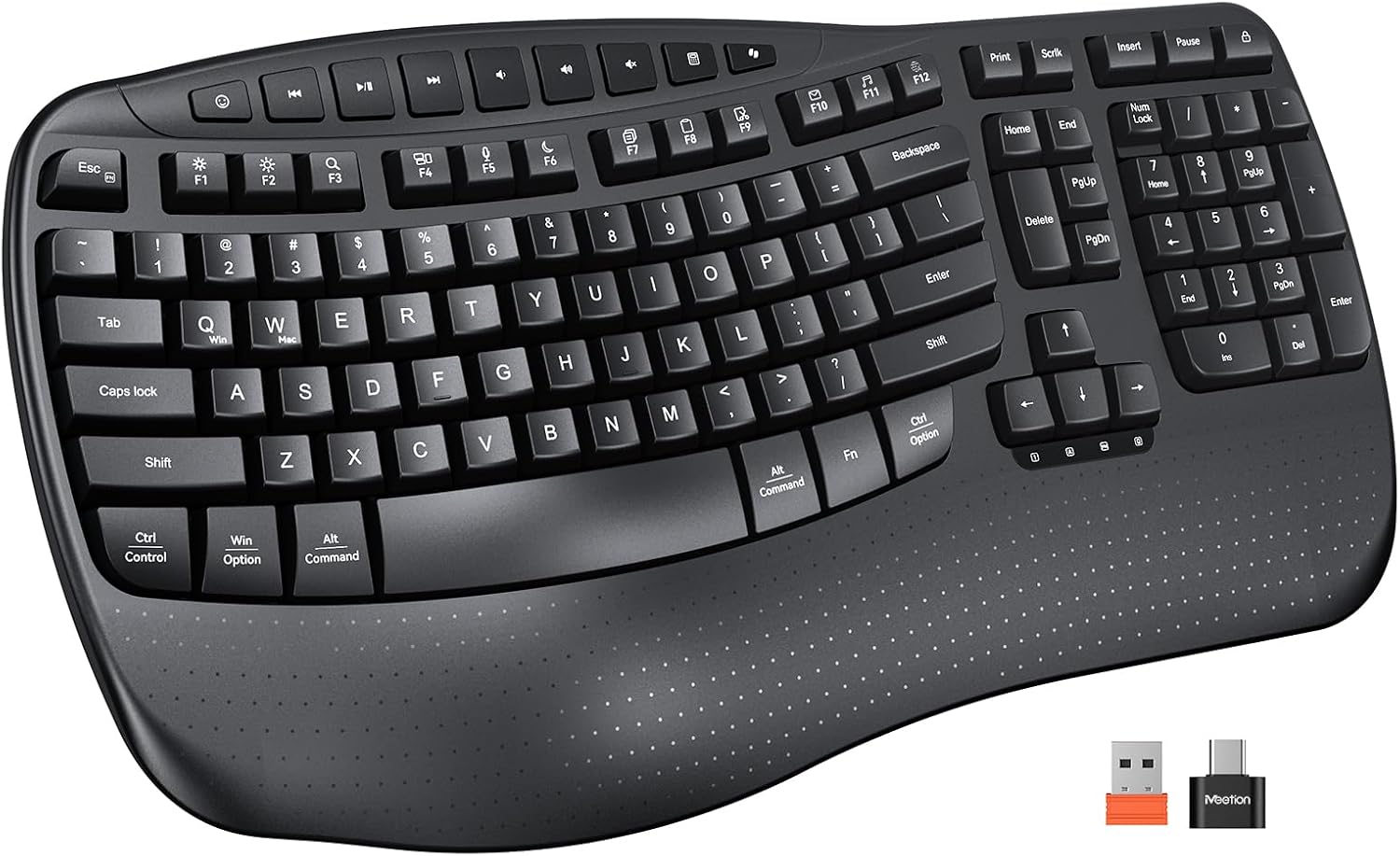MEETION Wave Keys Wireless Ergonomic Keyboard, Wrist Rest, 2.4G/USB-C ...