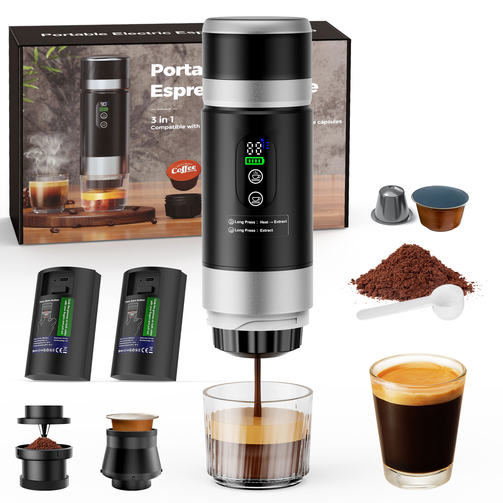 Fimilo Espresso Machine with 2 x 7500mAh Battery, Portable Espresso ...