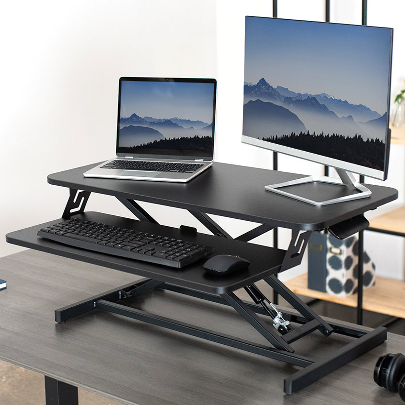 VIVO Dual Base Adjustable Standing Desk, Computer Monitor & Laptop ...