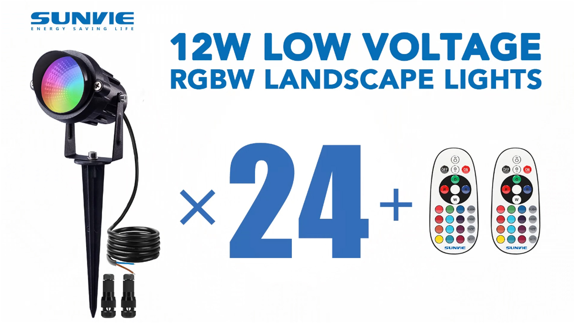 SUNVIE 24 Pack RGBW Low Voltage Landscape Light, 12W Outdoor Spotlight ...
