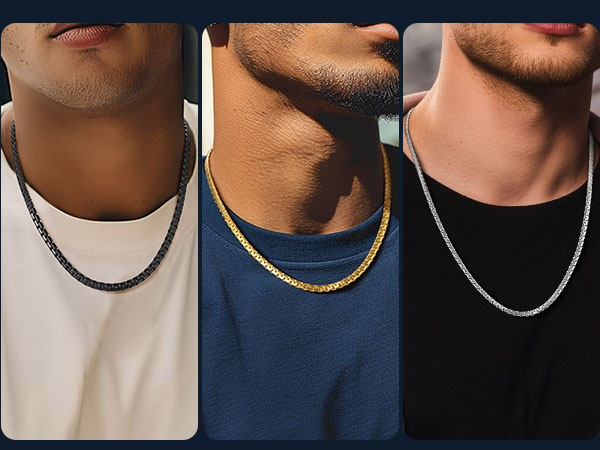 ChainsProMax Stainless Steel Flat Box Chain Male Necklace 22inch 6mm ...