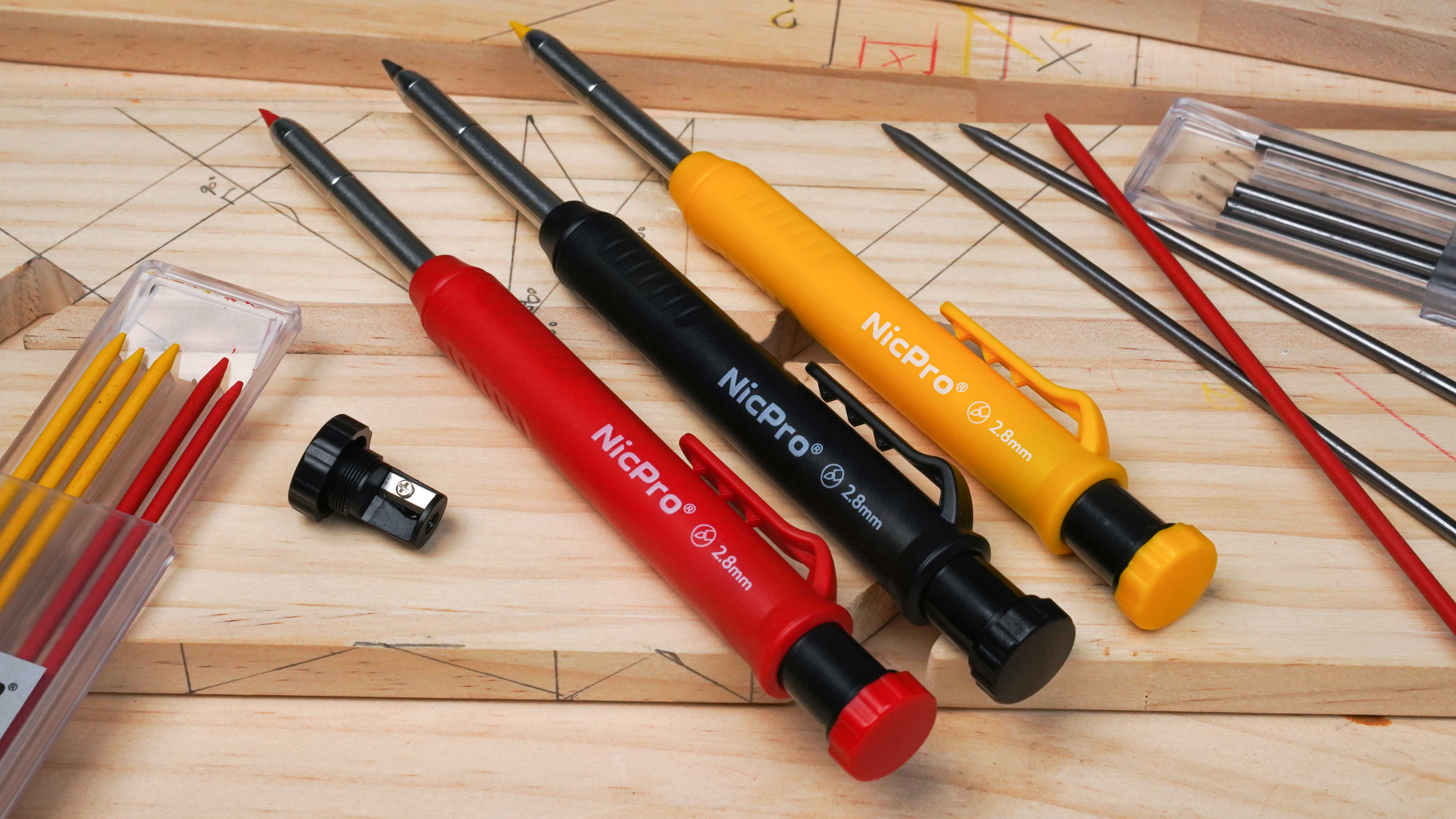 Nicpro 2Pcs Carpenter Pencil Set, 2.8mm Mechanical, 26 Refills ...