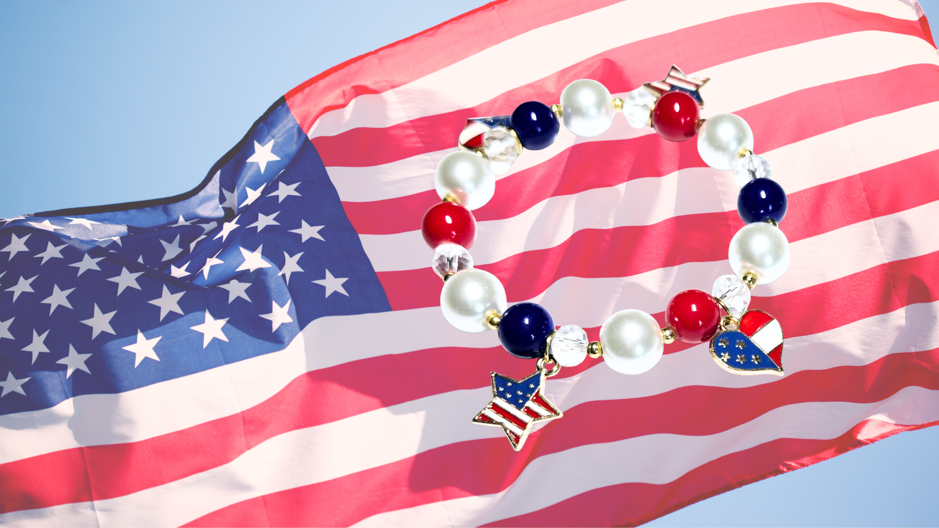 USA Bracelet, Red White Blue Americana Beaded Charm Bracelet, 4th of ...