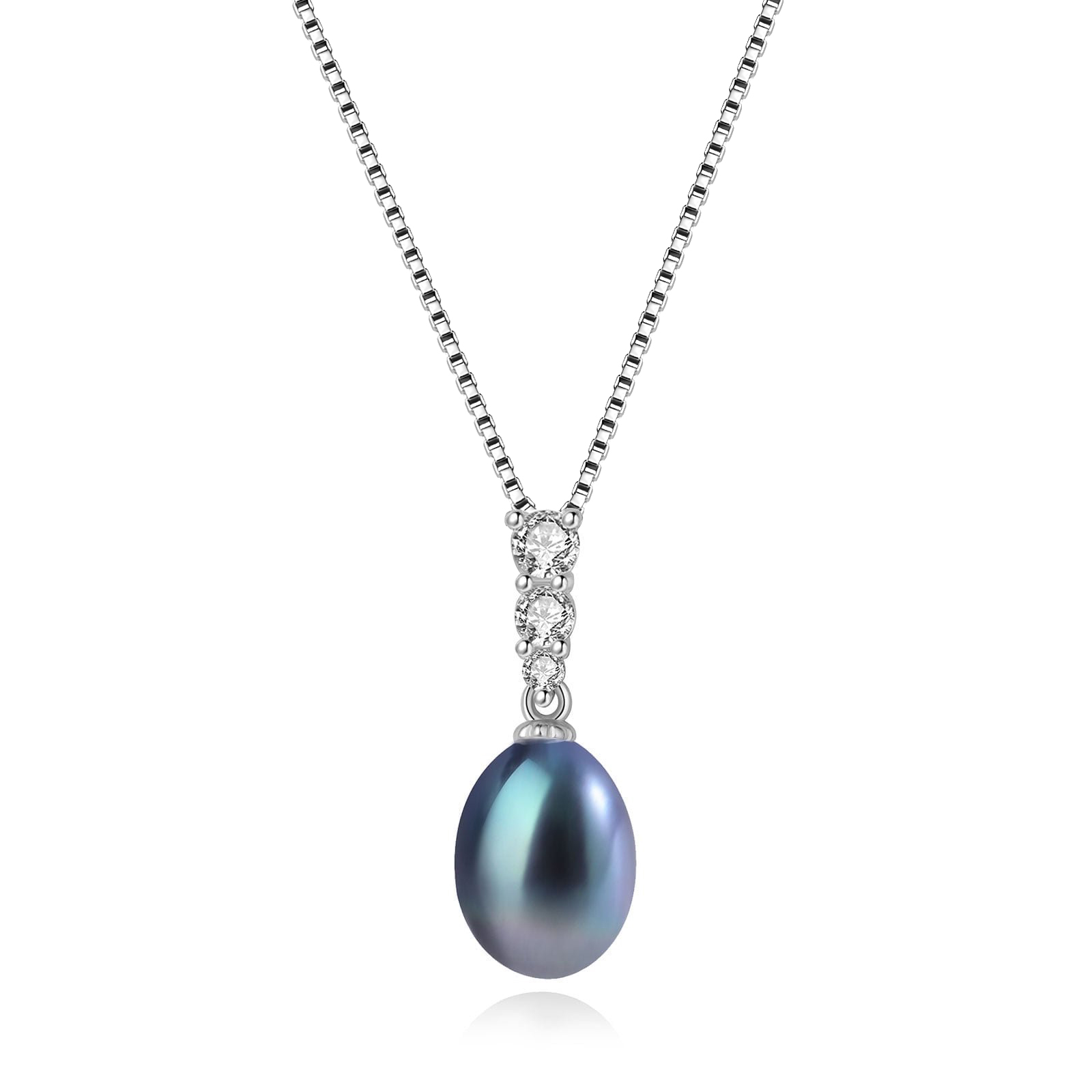 Yami 9 10mm Tahitian Black Pearl Necklace Teardrop Pendant 925