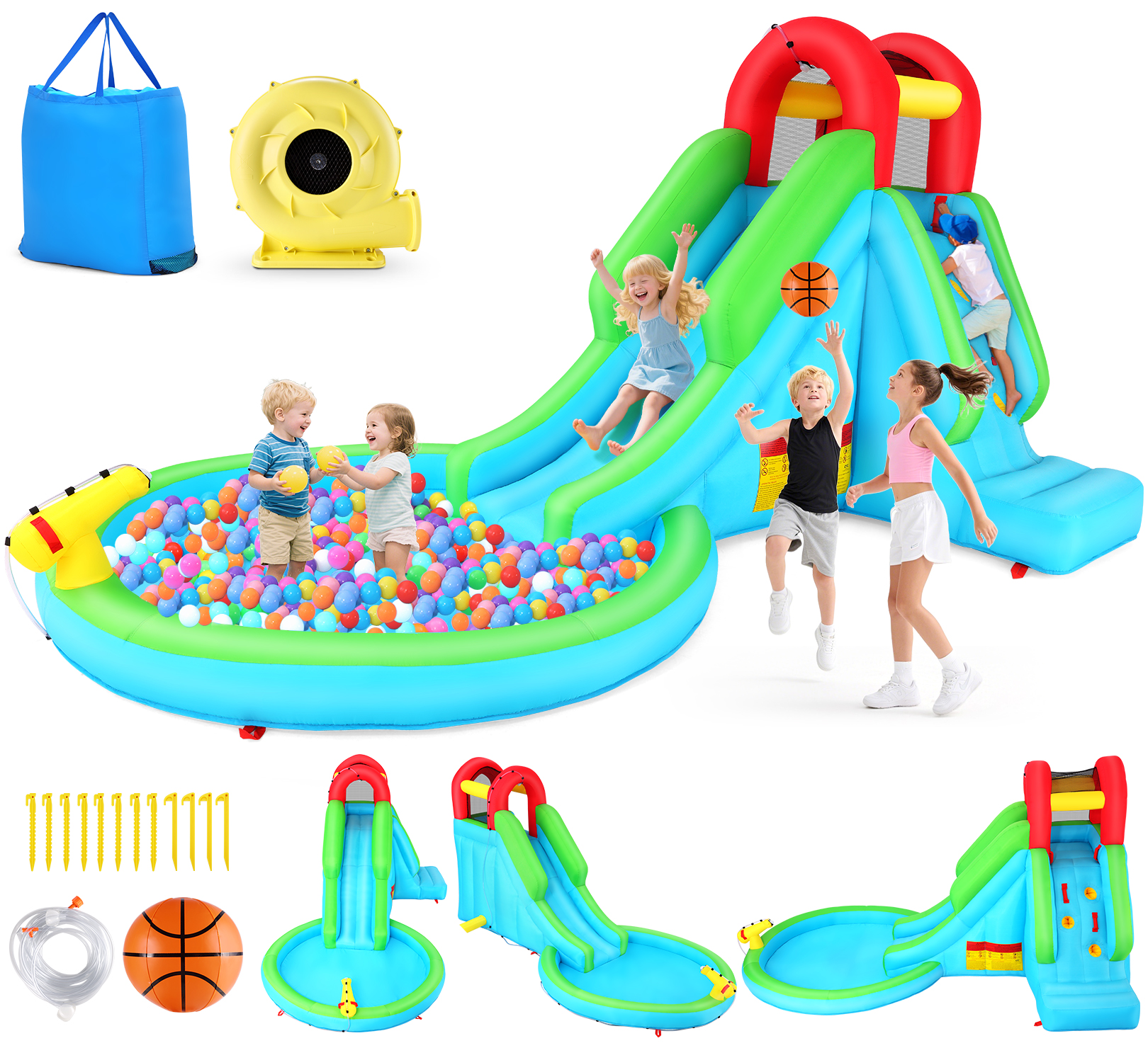 Inflatable Bounce House with 322W Blower, Kid Bounce House with Large ...