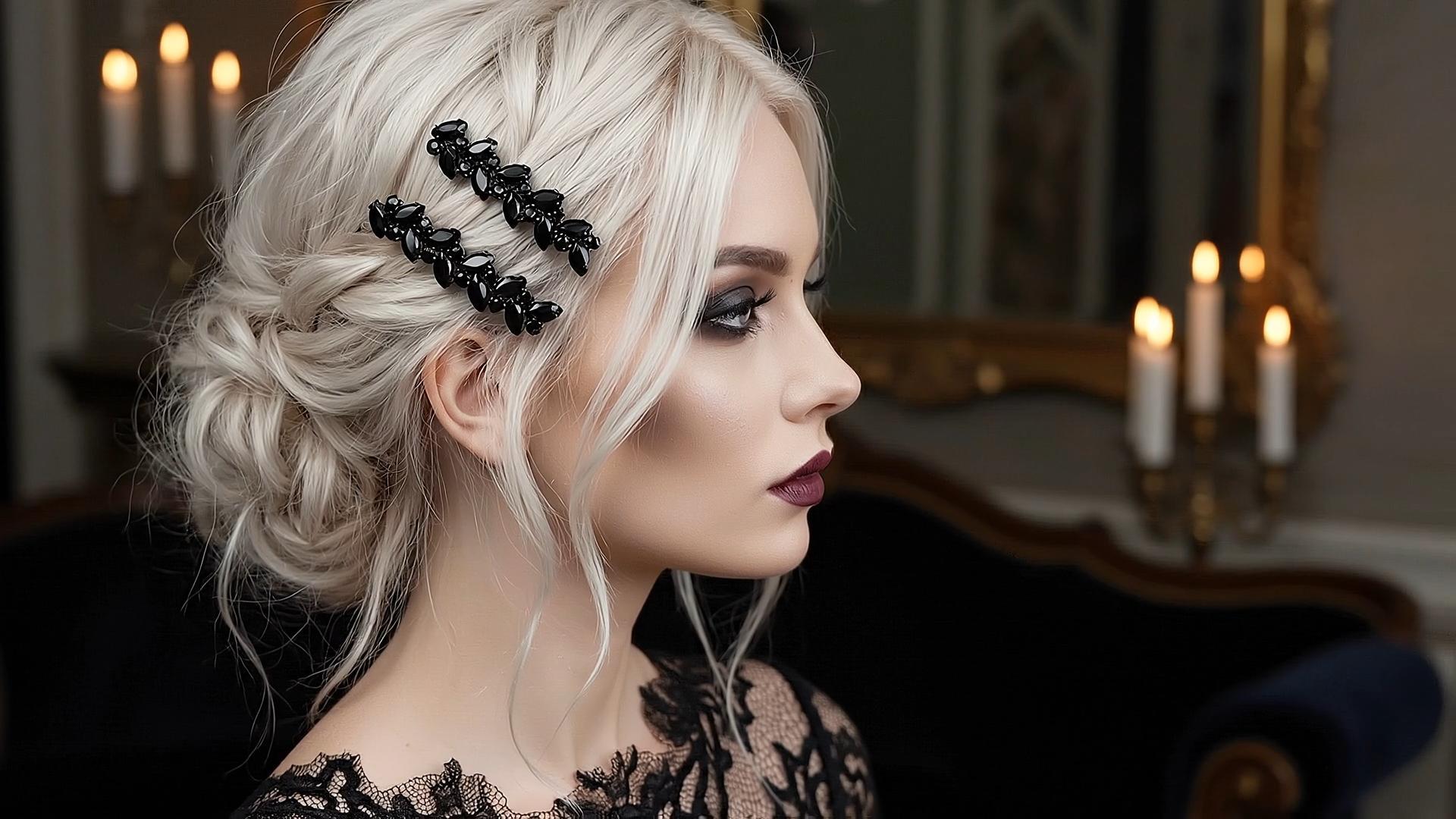 Miallo Chic Black Crystal Hair Clips 2PK, Modern Marquise Rhinestone ...