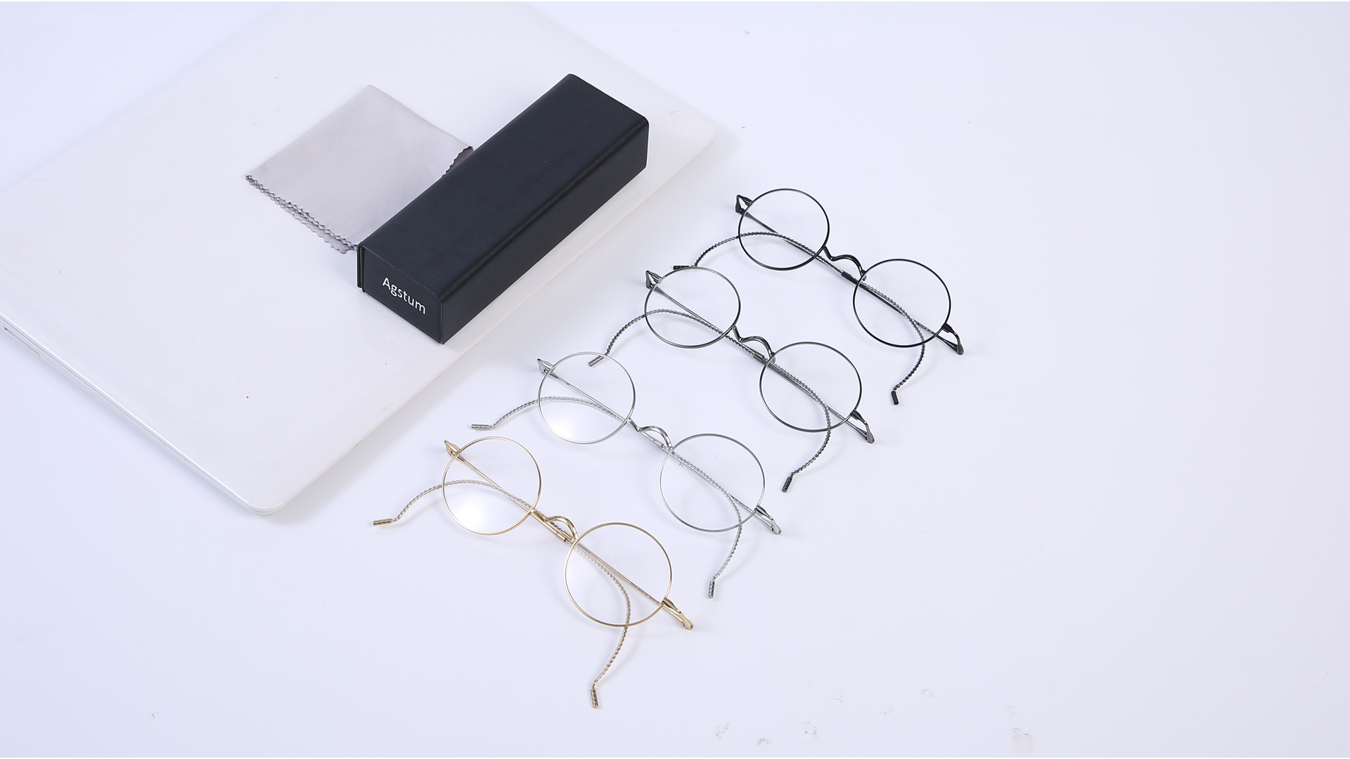 Agstum Retro Round Titanium Optical Eyeglasses Frame Wire Rim Cable ...