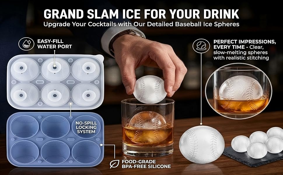 Baseball Sphere Ice Cube Mold,3D Large Baseball Silicone Fun Shapes ...