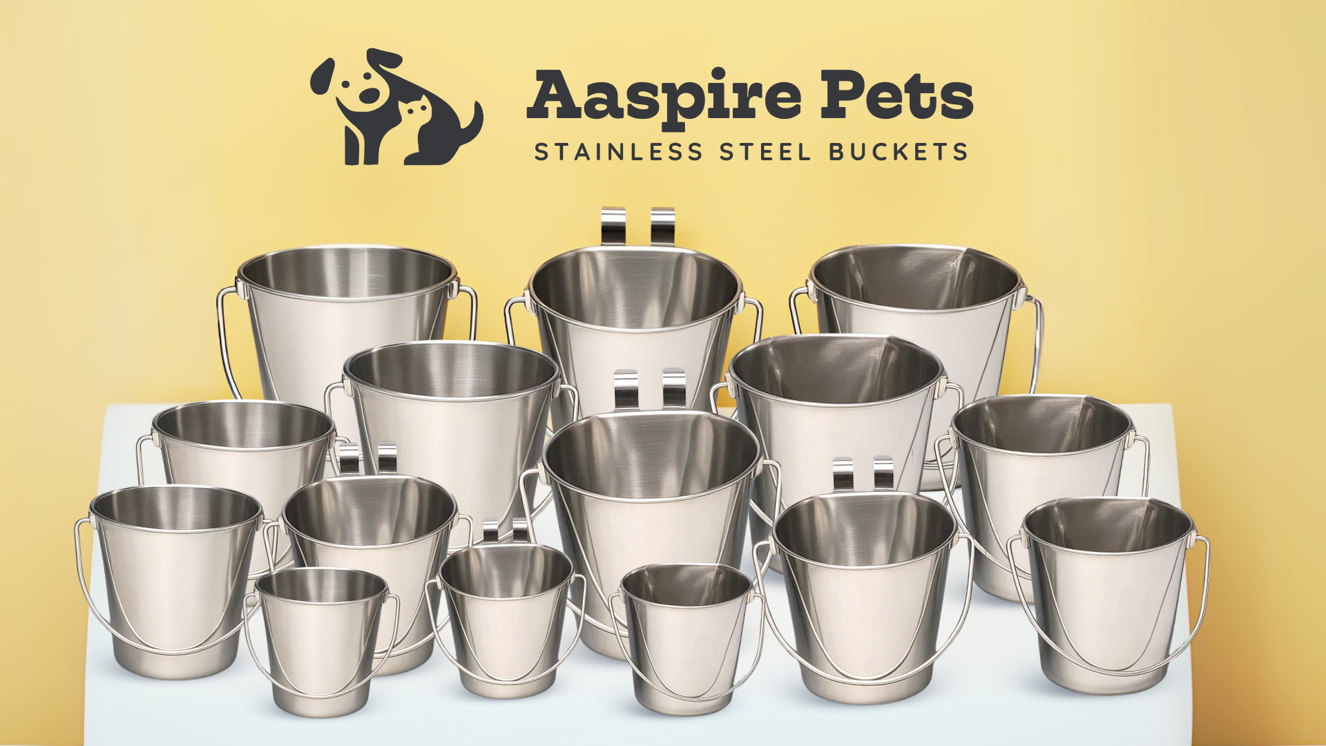 AASPIRE PETS 9 Quart Stainless Steel Flat Sided Pail with Dual Hooks ...