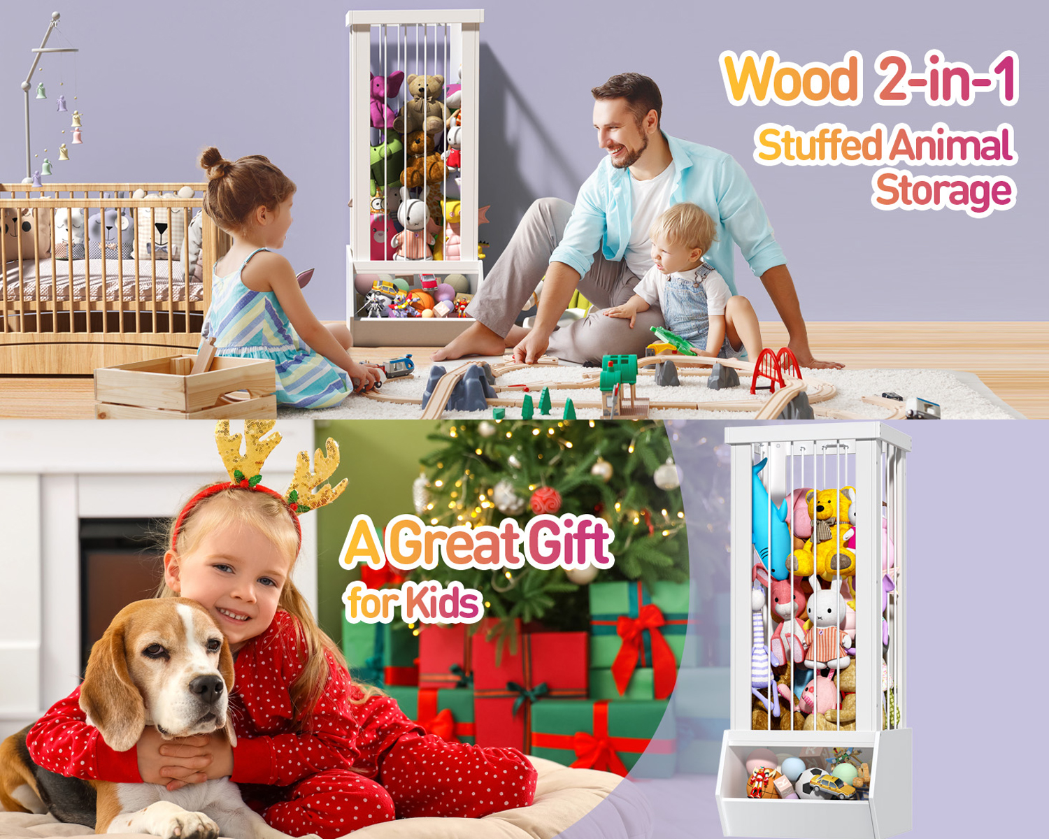 2-in-1 Vertical Stuffed Animal Storage Tower with Toy Drawer & Anti-Tip ...