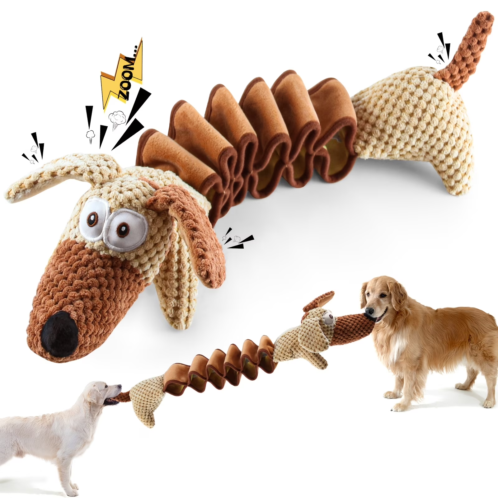 Stretchy Squeaky Plush Dog Toy with Crinkle - No Battery Chew Toy for ...