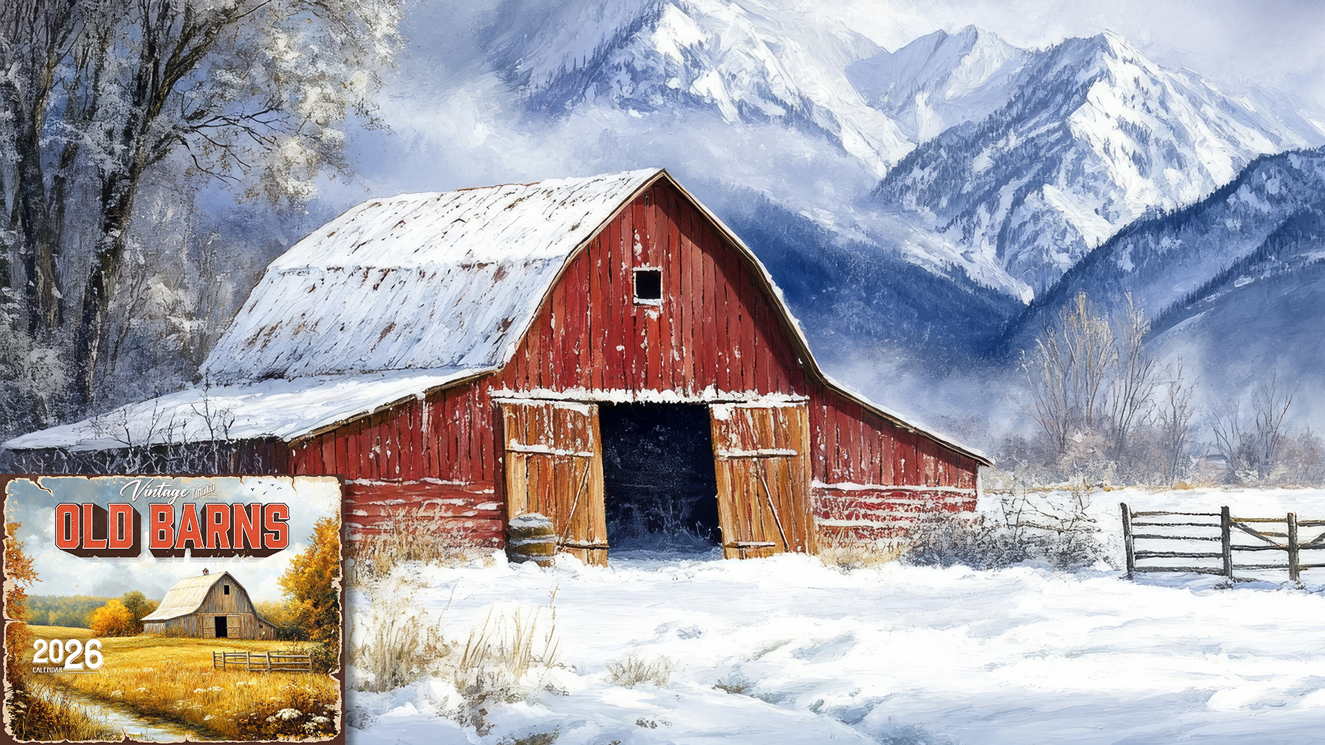 2026 Vintage Old Barns Wall Calendar 16-Month X-Large Size 14x22, Retro ...