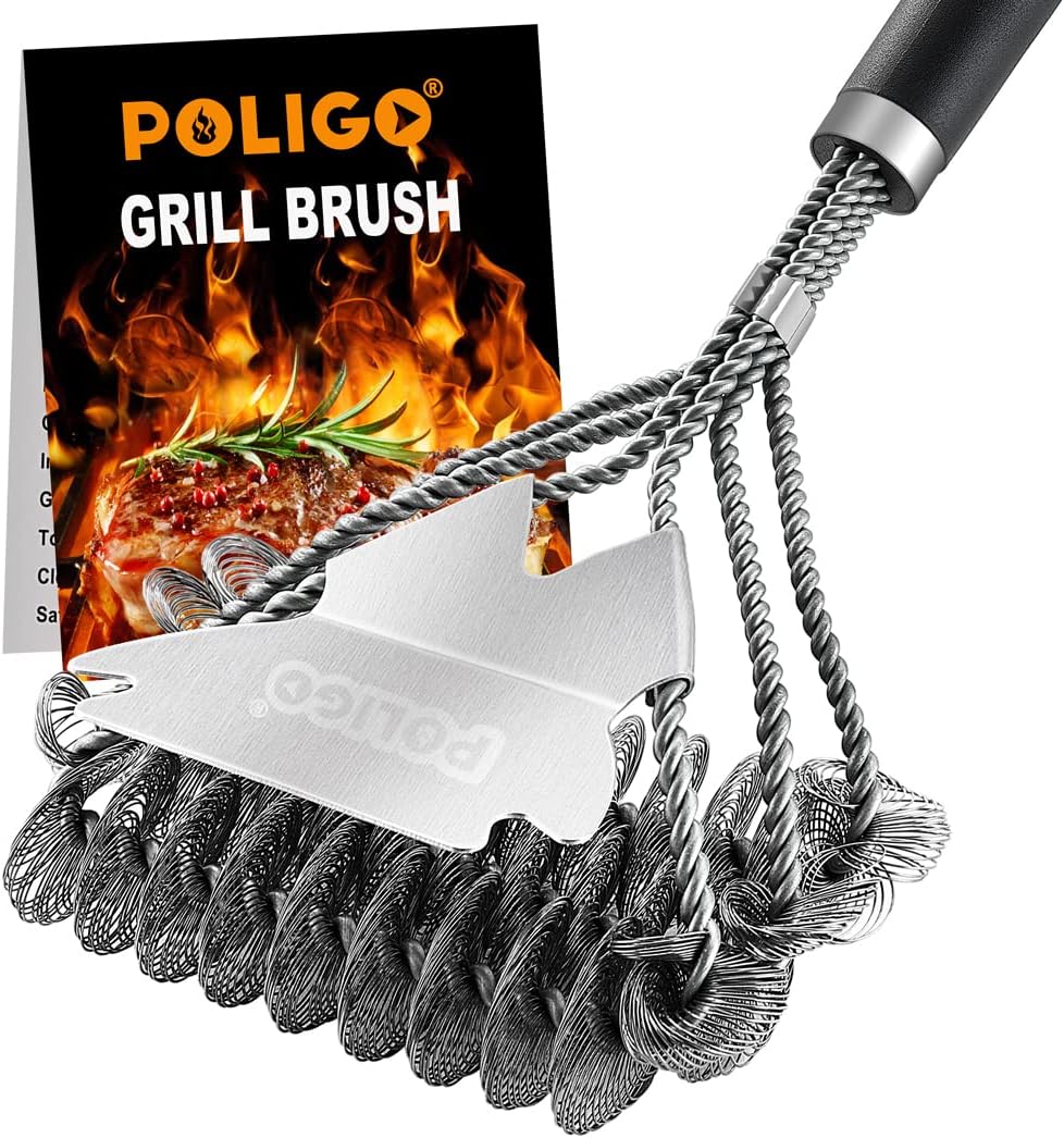 POLIGO Stainless Steel Grill Brush and Scraper for Easy BBQ Cleaning ...