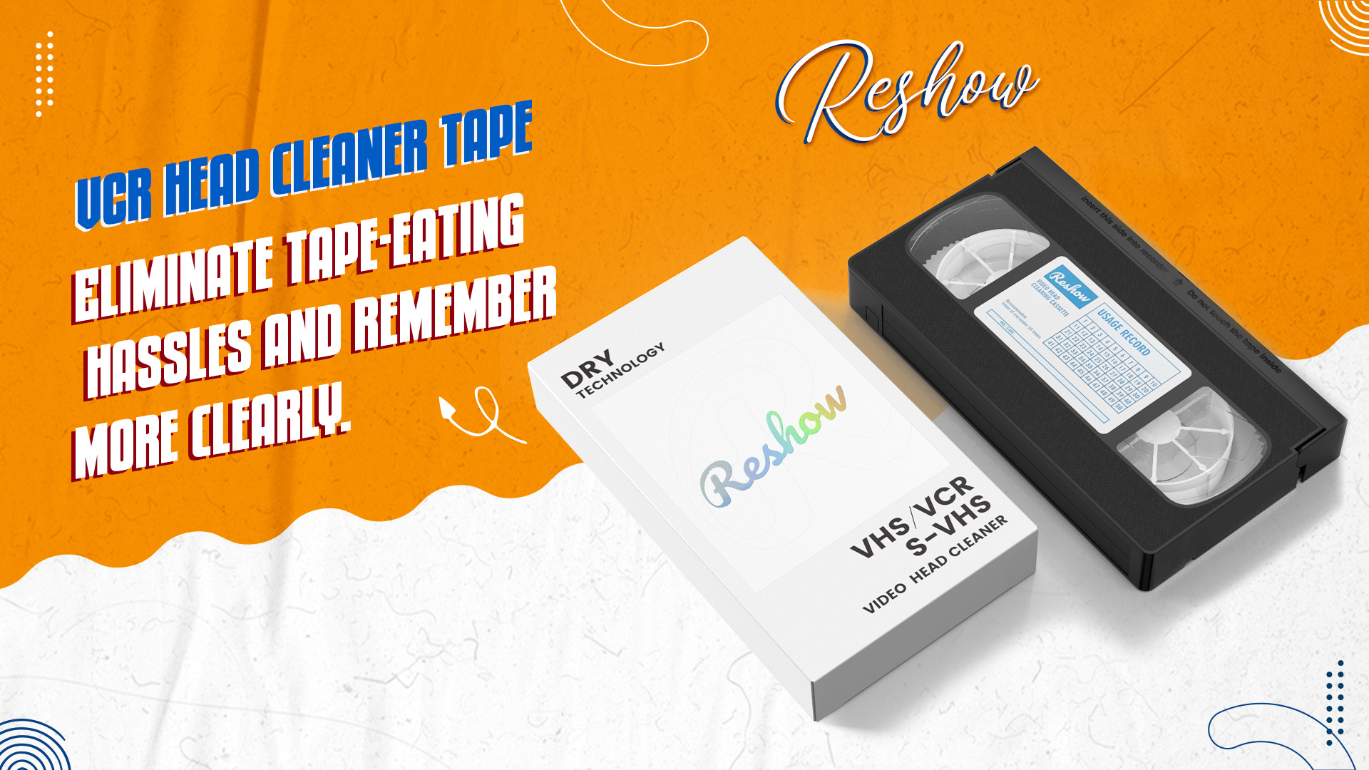 Reshow VHS VCR Head Cleaner, Dry Cleaning Kit for VHS Tape Playback ...