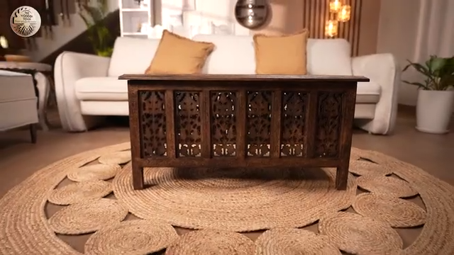 Wooden Coffee Table 36x18 Inch – Hand-Carved Solid Wood Center Table ...
