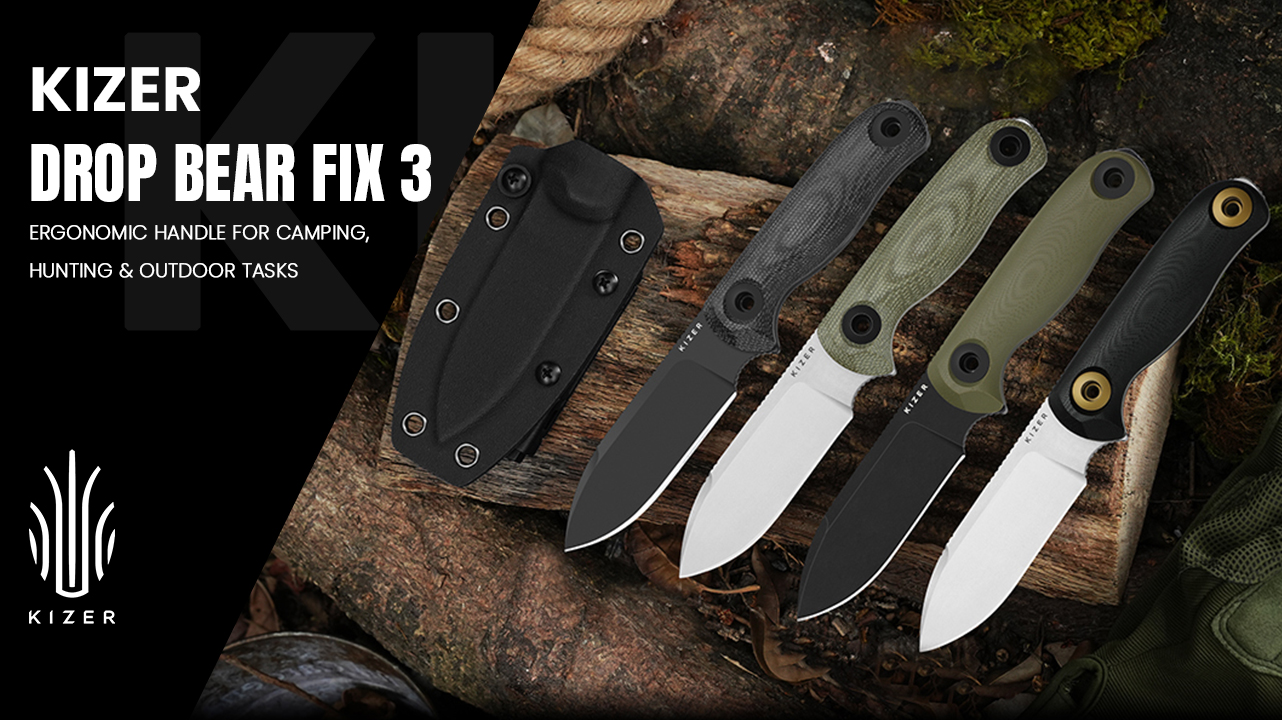Kizer Drop Bear Fix 3 Fixed Knife 14C28N Blade Micarta Handle Medium ...