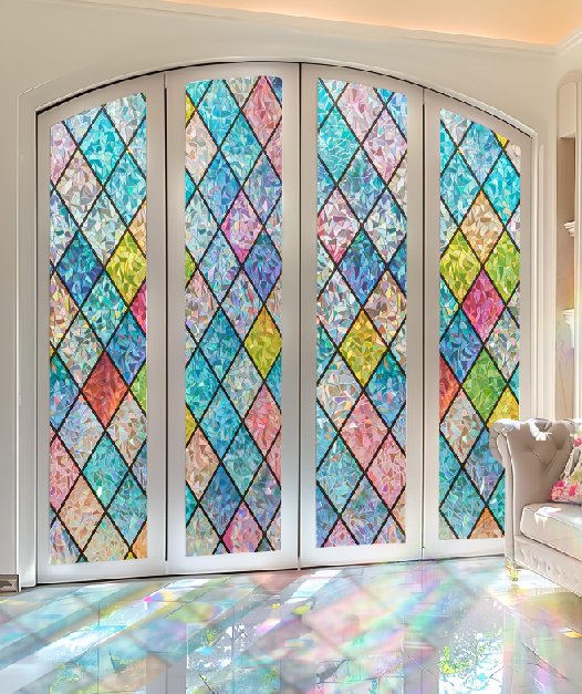 35.4" X 157.5" 3D Rainbow Window Privacy Film, Stain Glass Decorative ...