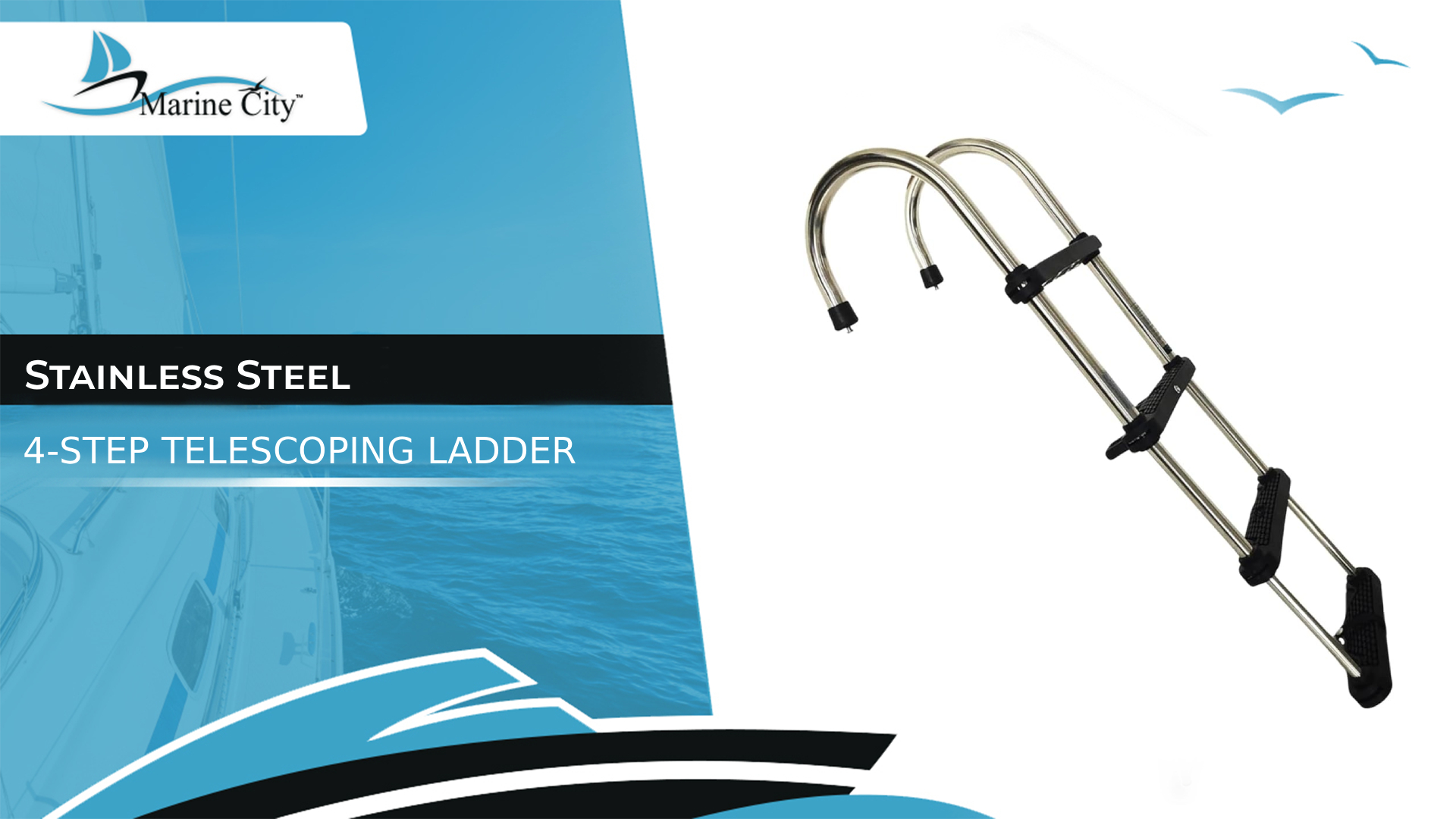 Marine City 4-Step Telescoping Ladder, Stainless Steel, Removable ...