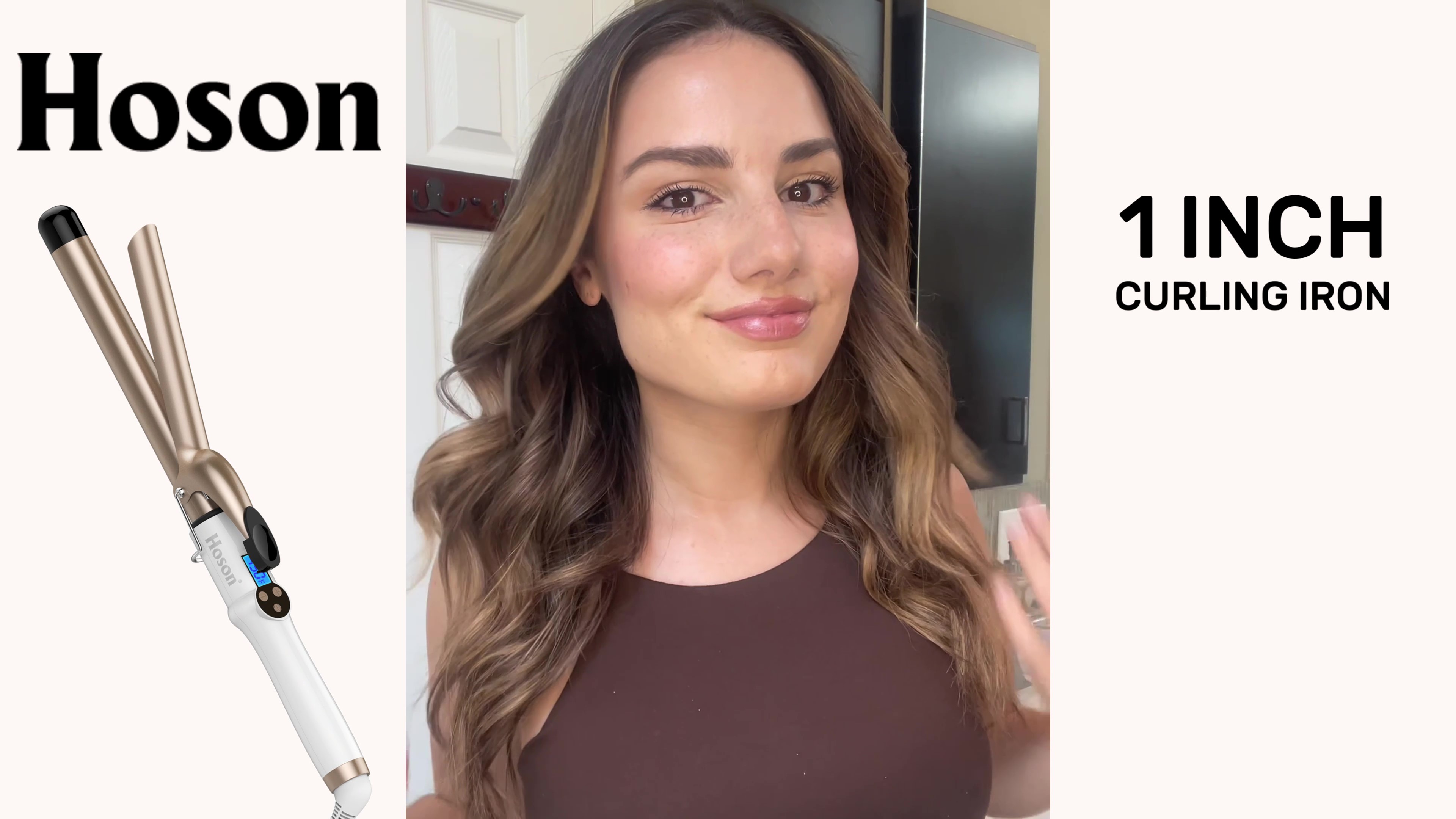 Hoson 1 Inch Curling Iron Ceramic Tourmaline Coating with LCD Display ...