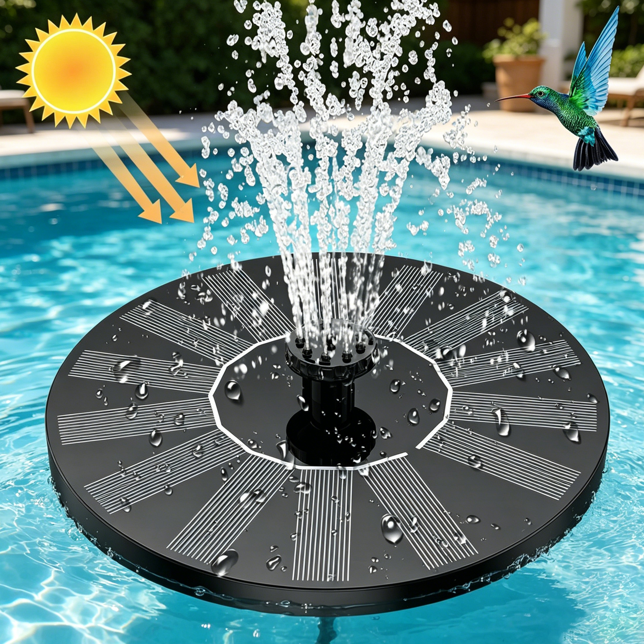 AISITIN Solar Fountain Pump 1.5W with 6 Nozzles for Bird Baths Ponds ...