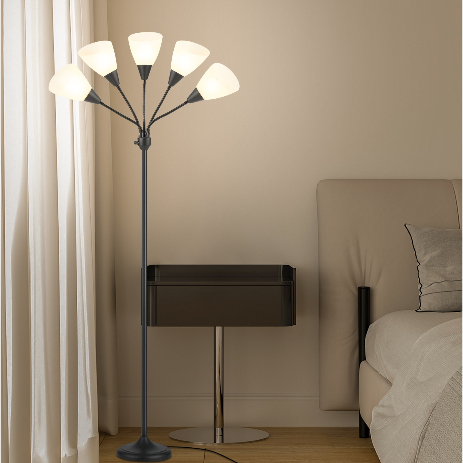 HonoDing 68-Inch 5 Head Floor Lamp Adjustable Arm,Black Floor Lamp with ...