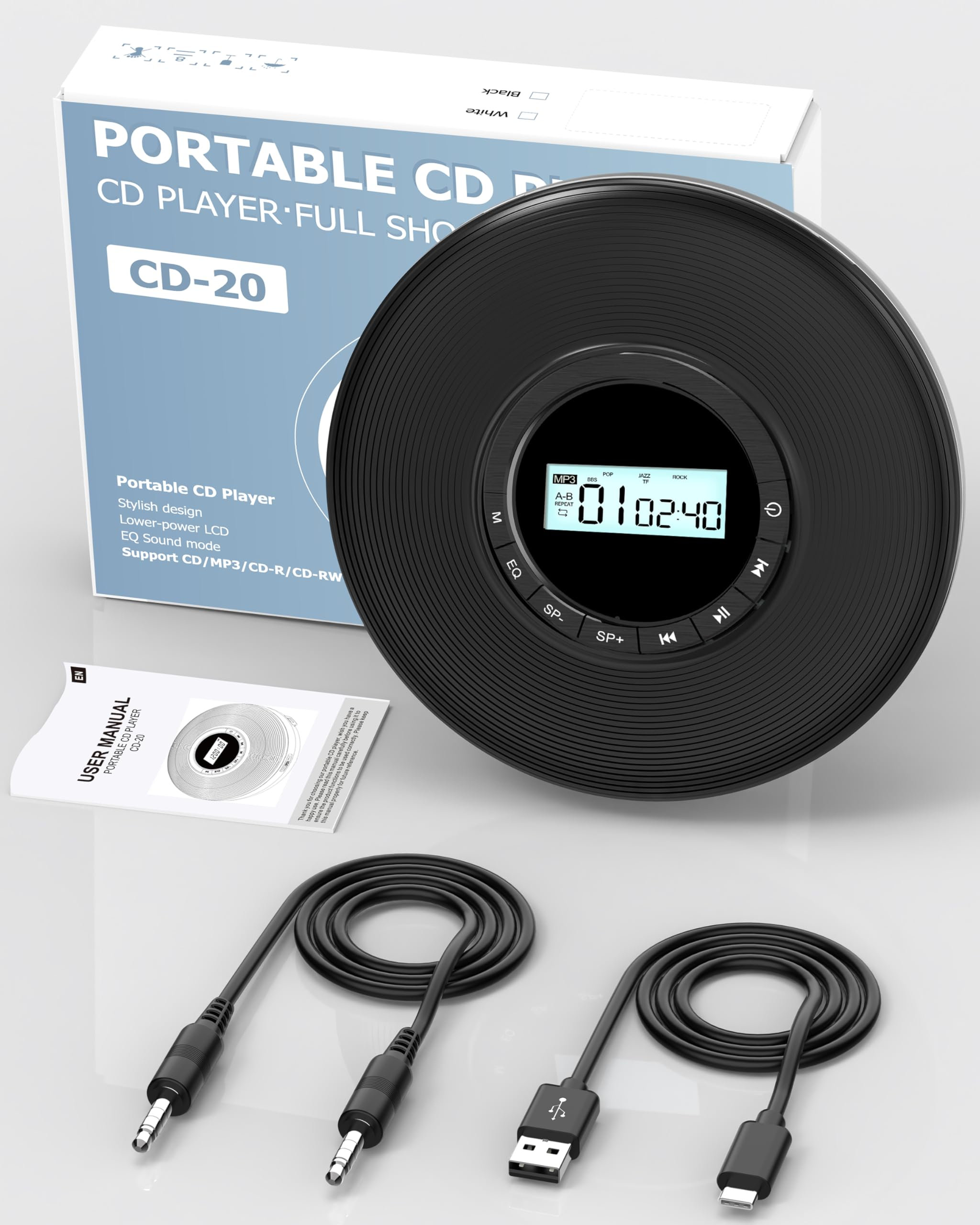 Greadio Portable CD Player, 1000mAh Disman CD Player for Car, Battery ...