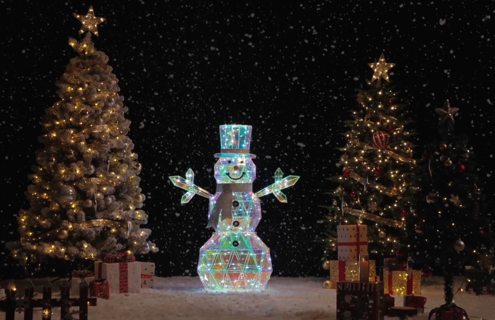 48" Pre-lit Prismatic Snowman, 140 LED Iridescent Outdoor Snowman Large ...