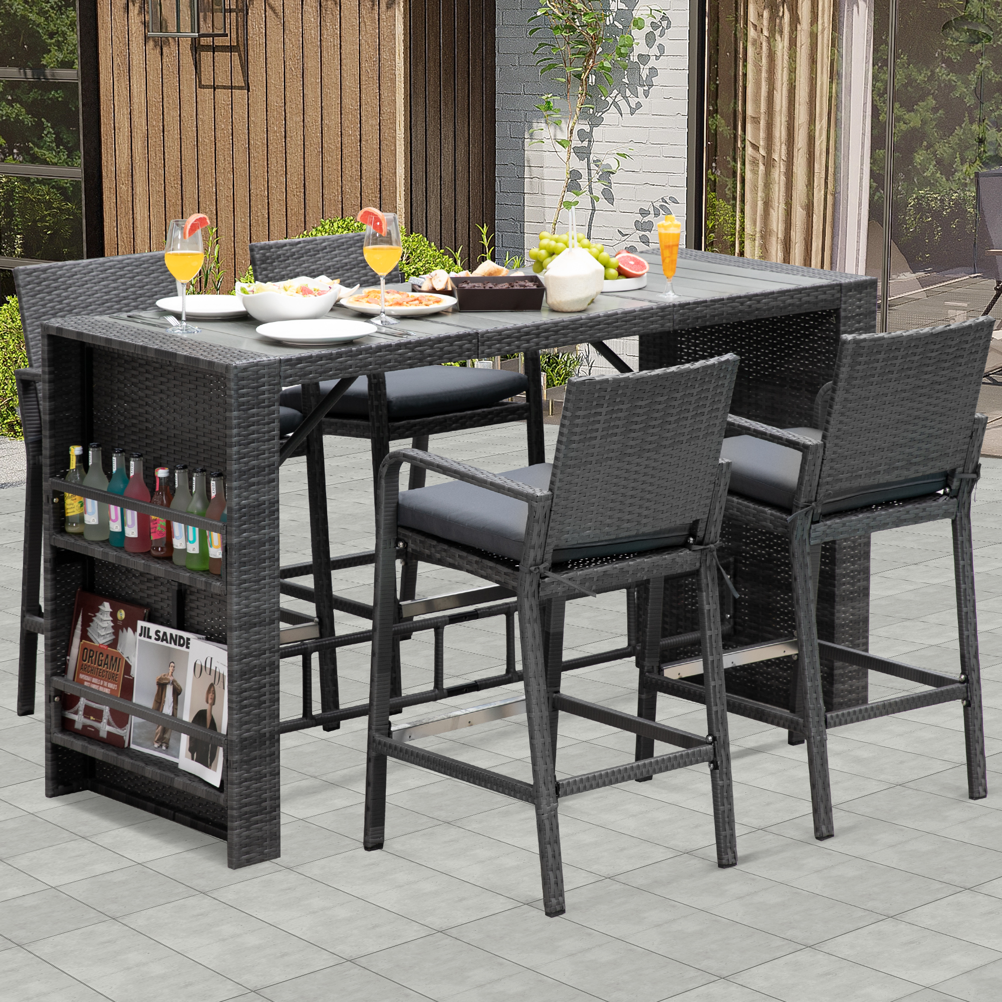 RADIATA 5-Piece Outdoor Bar Set, Patio High Top Table and Chairs with ...
