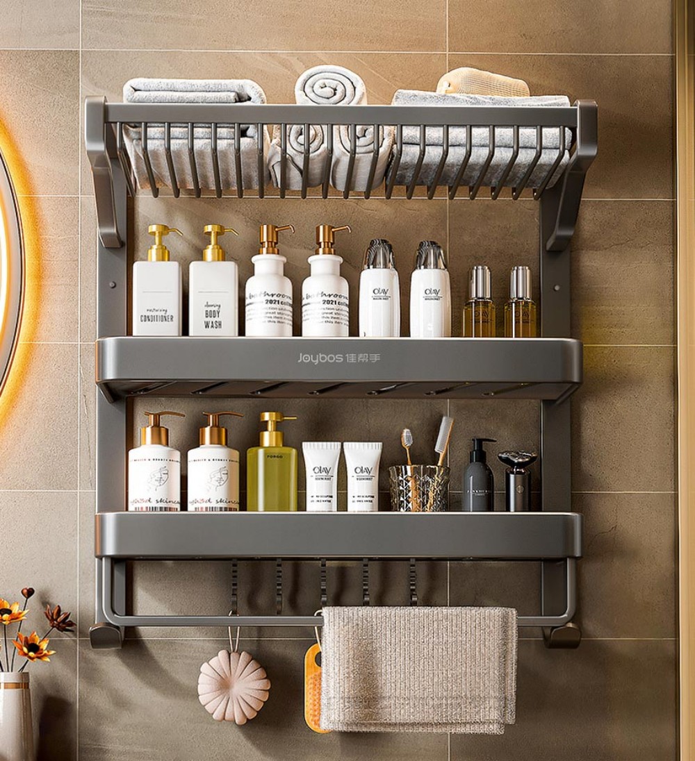 Joybos 3 Tiers Bathroom Storage Shelf, Wall Mount Towel Rack Organizer ...
