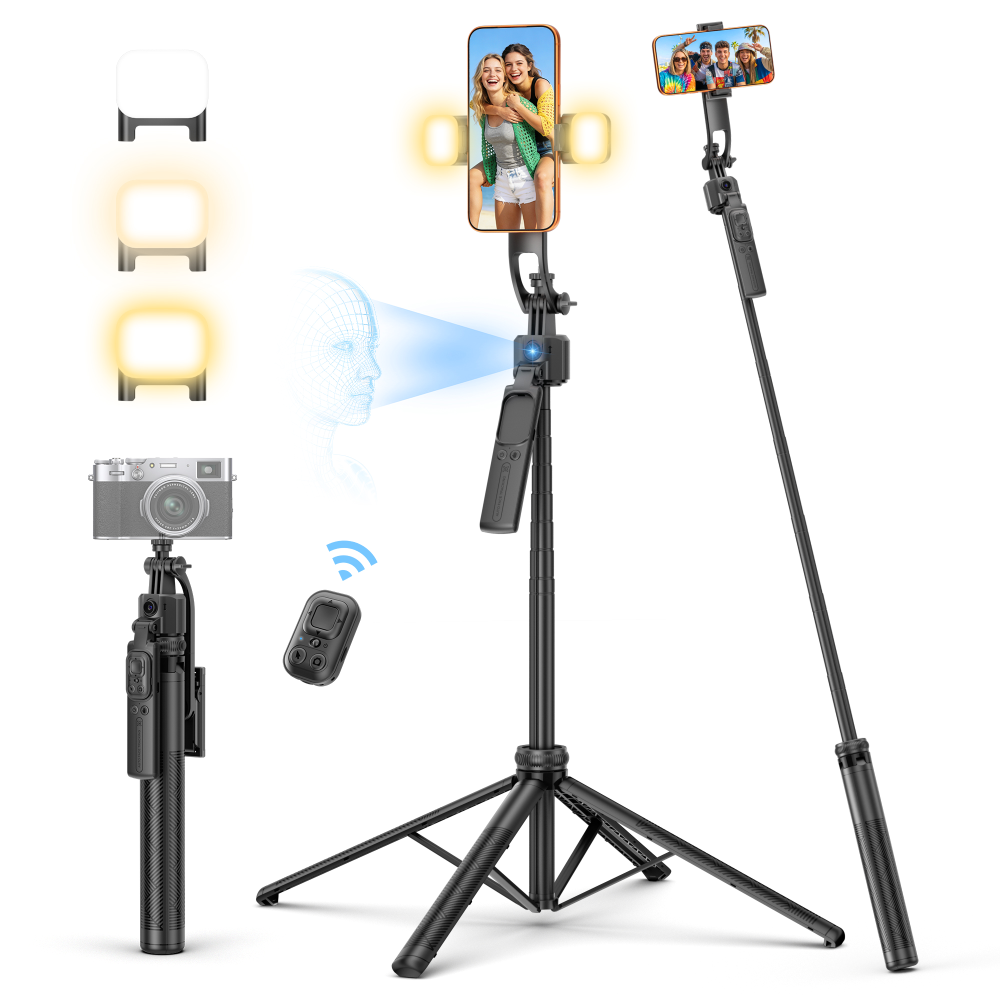 SelfieShow 64” Auto Face Tracking Tripod for iPhone, 360° Rotating ...