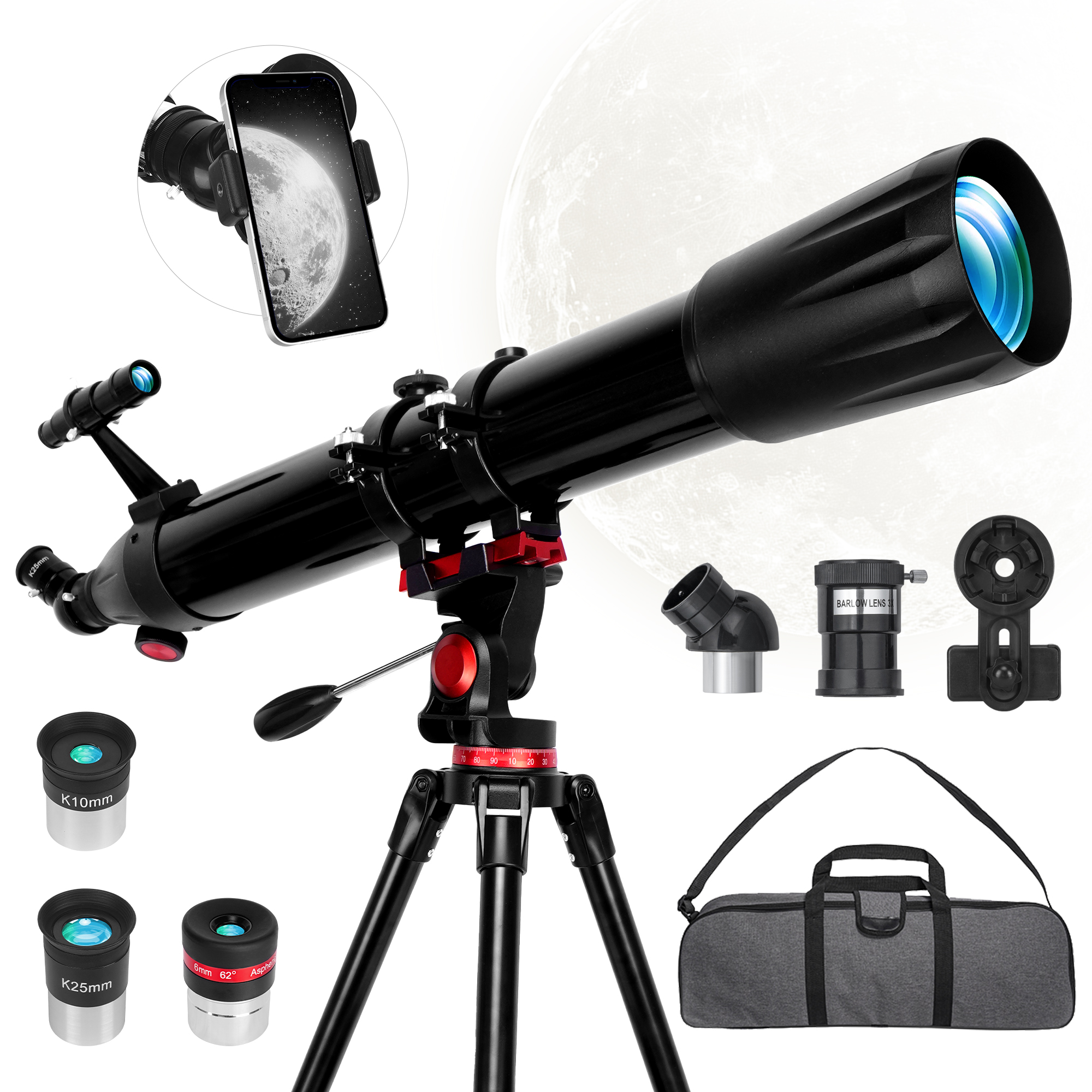 90mm Aperture Refractor Telescope for Adults and Beginners, 900mm Focal ...