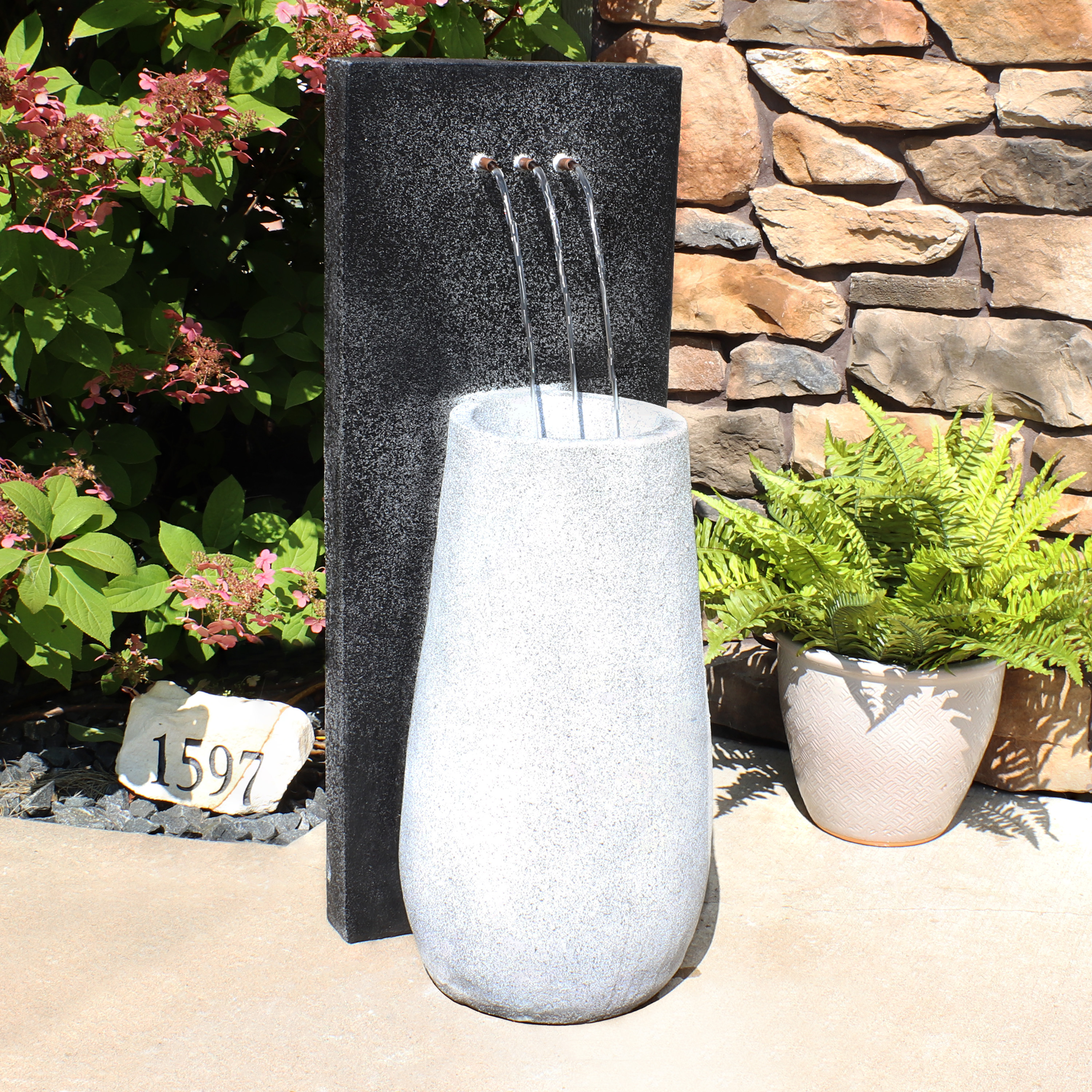 Sunnydaze Three Stream Monterno Polyresin Outdoor Water Fountain with ...