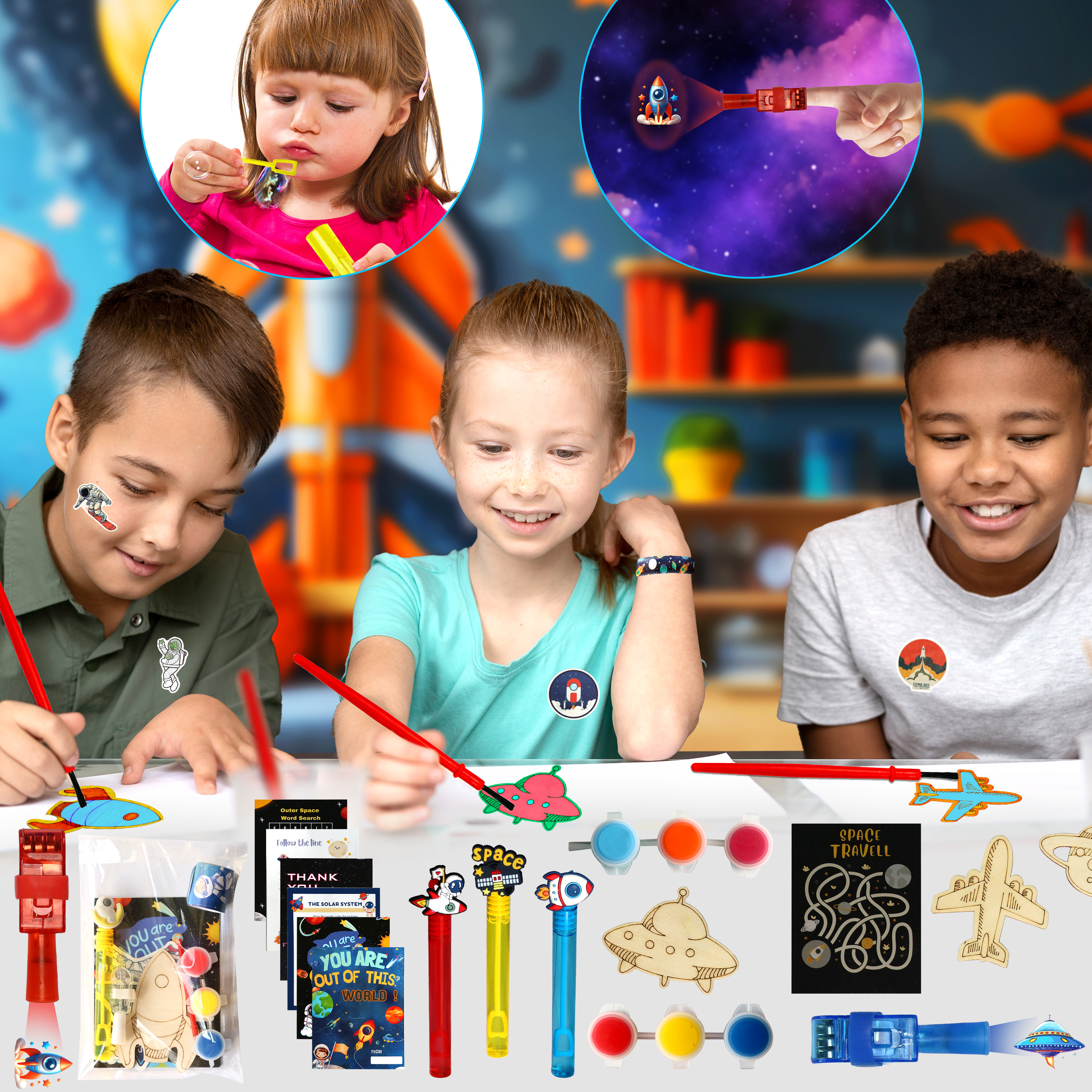 146 Pcs Outer Space Party Favors - 12 Set Astronaut Bubbles, Wood ...