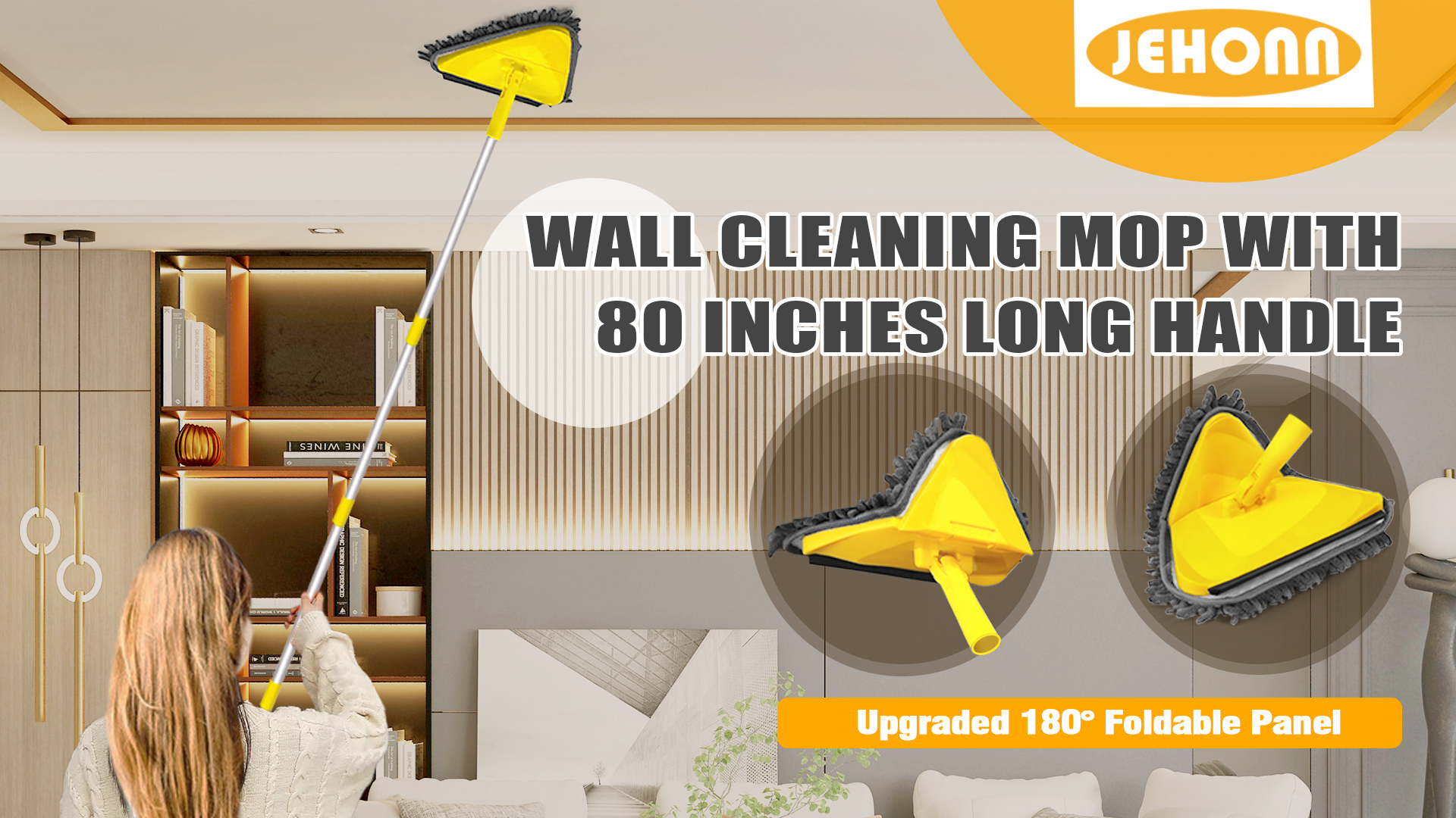 JEHONN, Wall Mop, 180° Foldable Panel, 80 inches Long Handle - Walmart.com