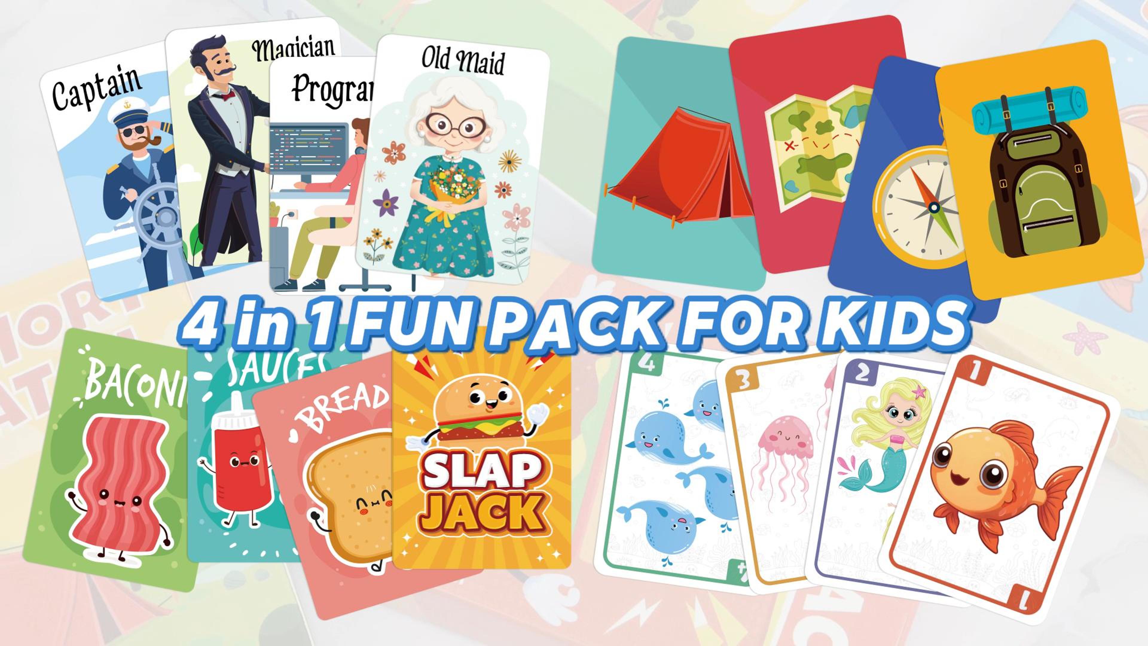 Neasyth Go Fish, Old Maid, Slap Jack, Memory Match, 4 in 1 Kids Card ...