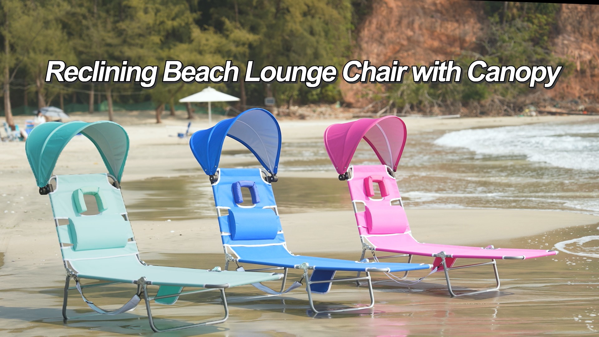 SUNSPIRE Folding Beach Lounge Chair with Face Hole Canopy Pillow Side ...