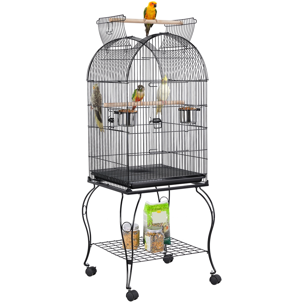 Yaheetech 59'' H Open Top Rolling Metal Bird Cage with Stand, Black ...