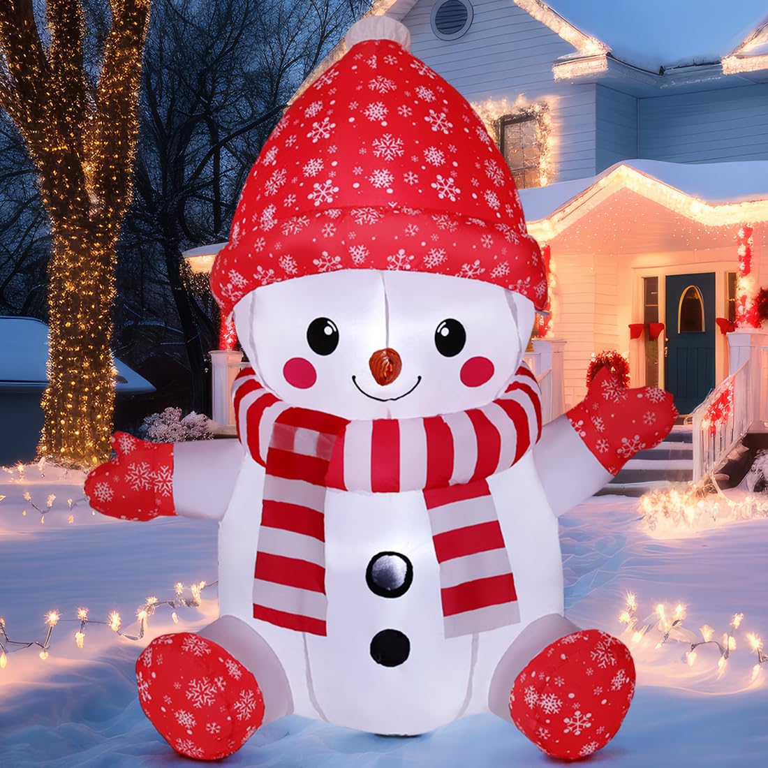GOOSH Christmas Inflatables 4.4 FT Snowman Inflatable with Build-in LED ...