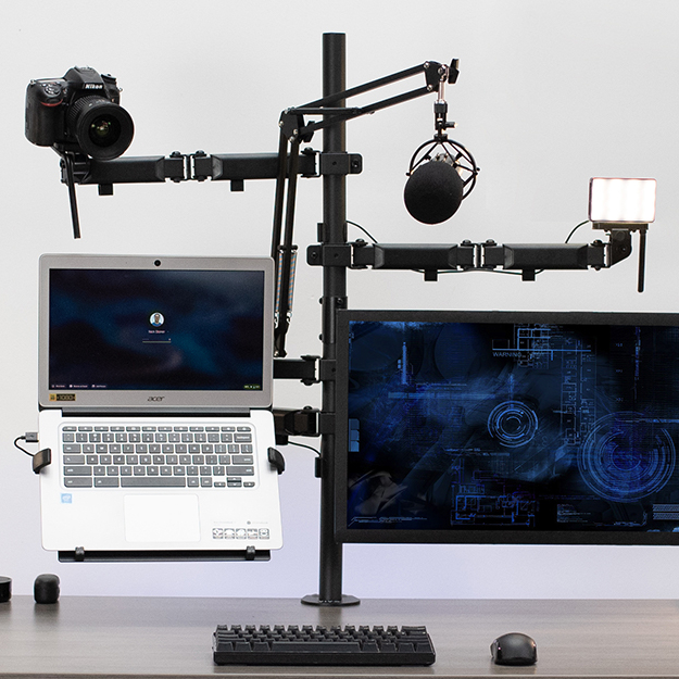 VIVO Black All-In-One Livestream Desk Mount with Attachable Dual Screen ...