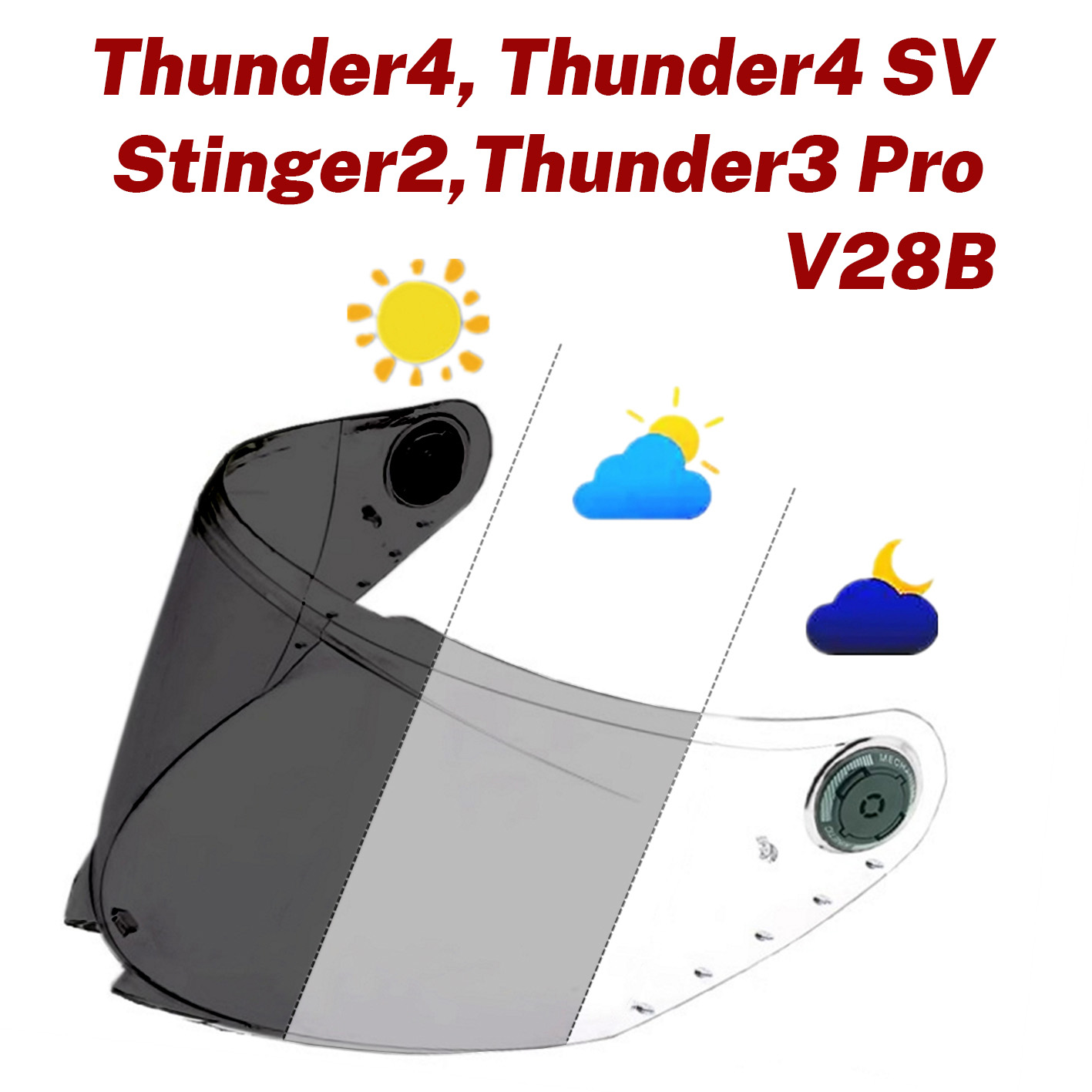 Thunder4 SV Photochromic Visor for MT V28B, Braker SV, Stinger2 ...