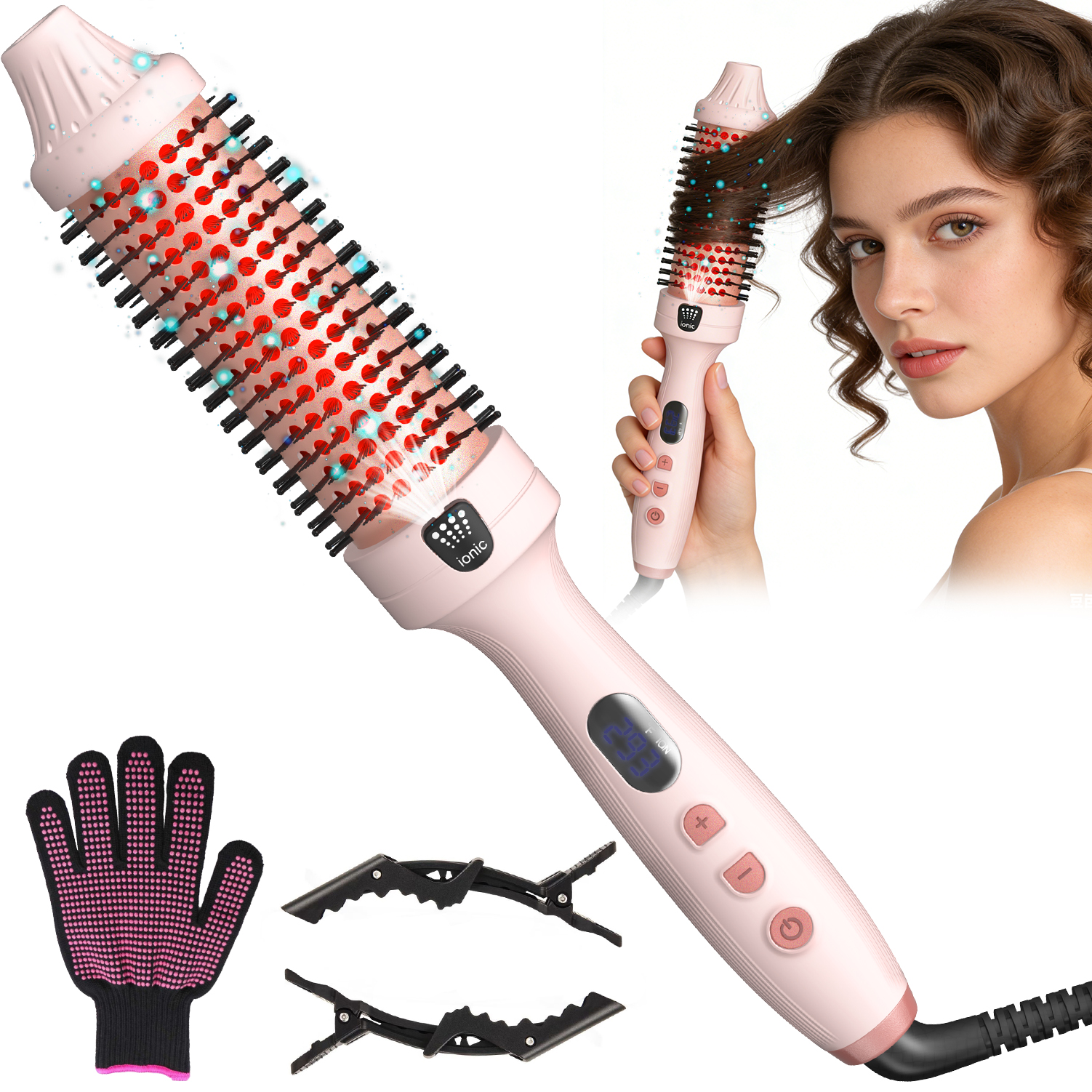 OAKSKY Infrared Thermal Brush, Curling Iron Heated Round Brush,Negative ...