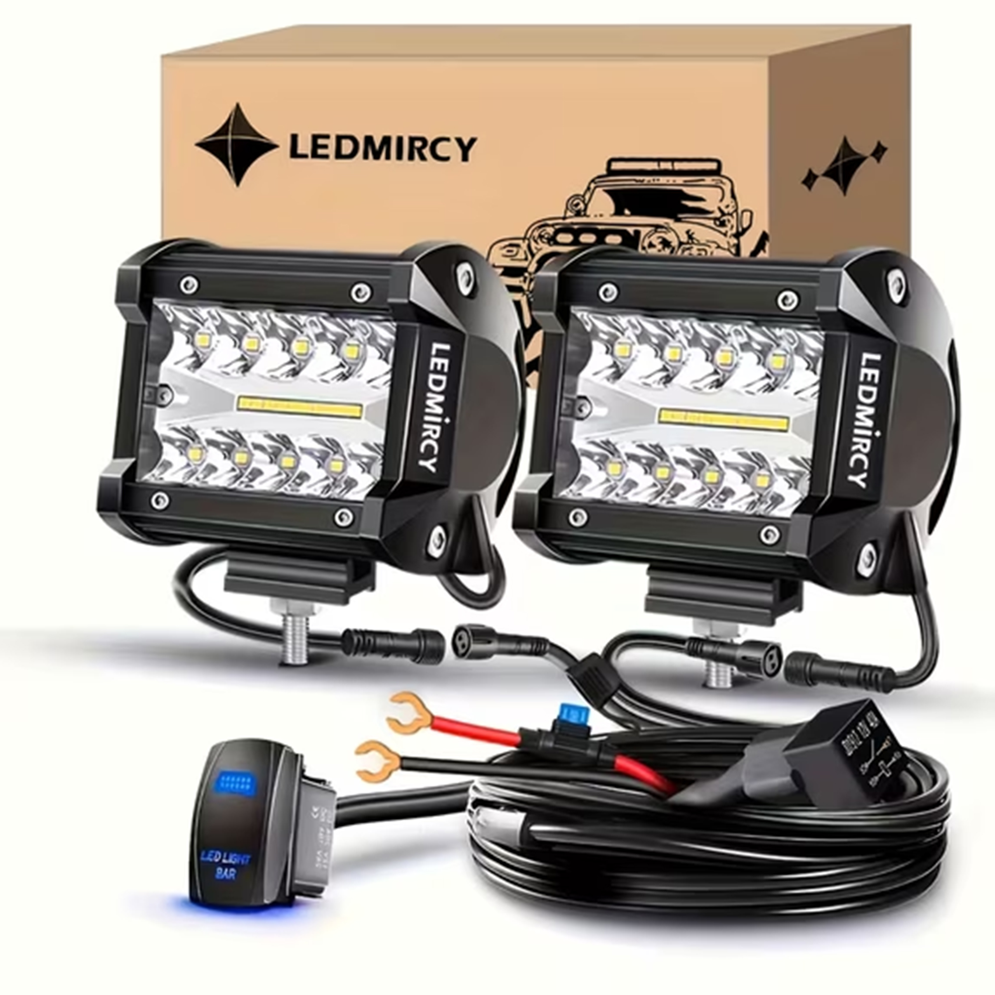 LEDMIRCY 4Inch Led Pod Lights 2PCS Led Light Bar Kit with Wiring ...