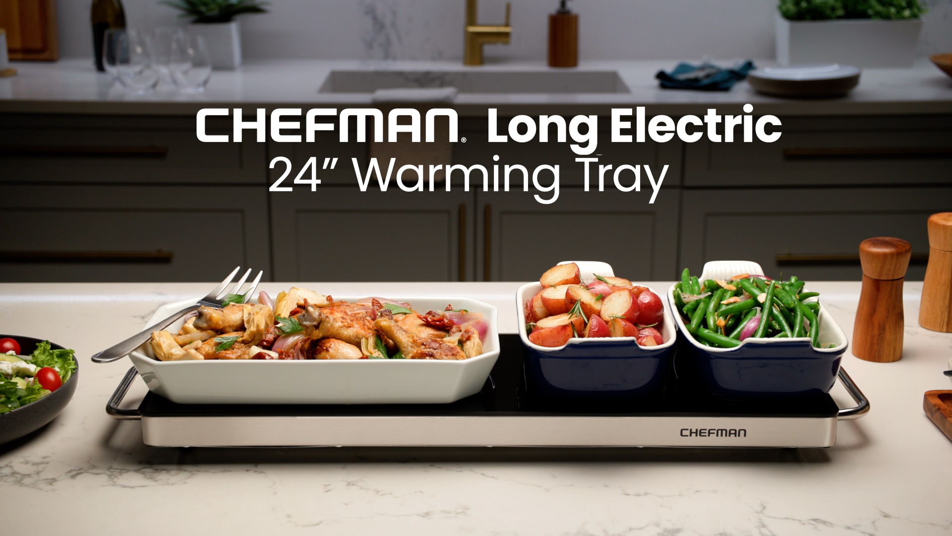 Chefman, Electric Warming Tray, 23" x 8" Black Tempered Glass Top ...