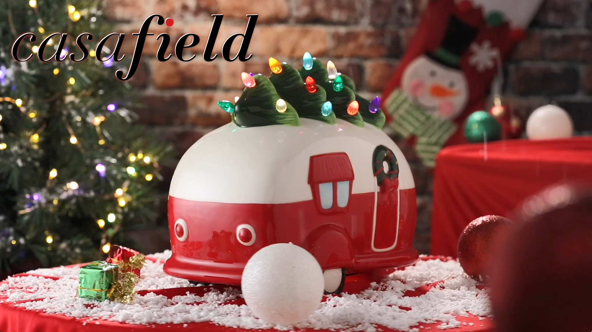 Hand Painted Ceramic Christmas Camper with Tree, Pre-Lit with 16 Multi ...