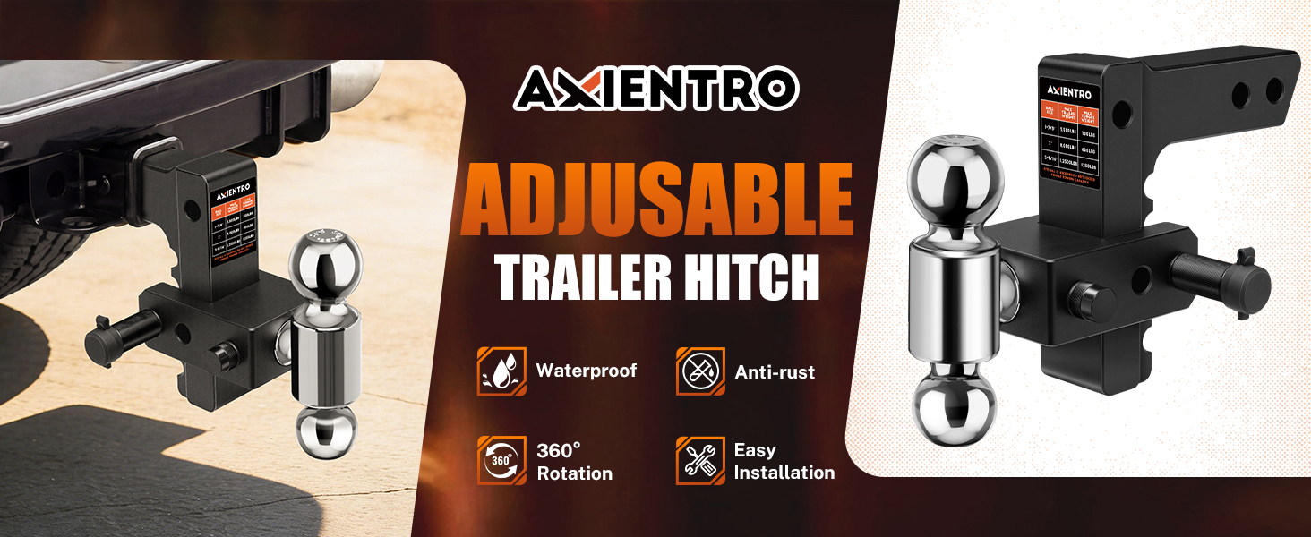 Axientro Adjustable Trailer Hitch Fits 2" Receiver, 6 inch Drop/Rise,2 ...