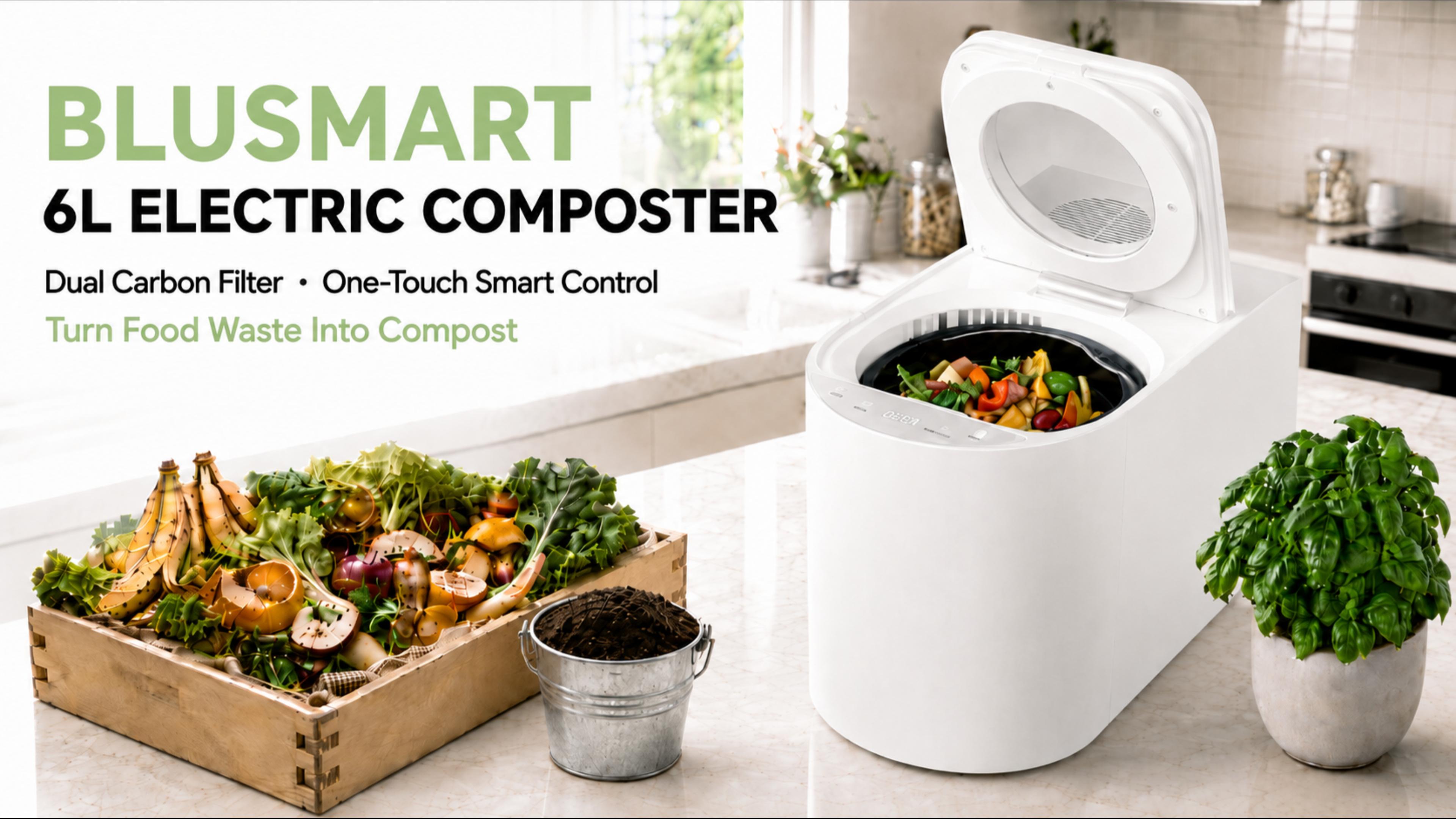 Blusmart 6L Electric Kitchen Composter, Low Noise Auto-Clean Food Waste ...